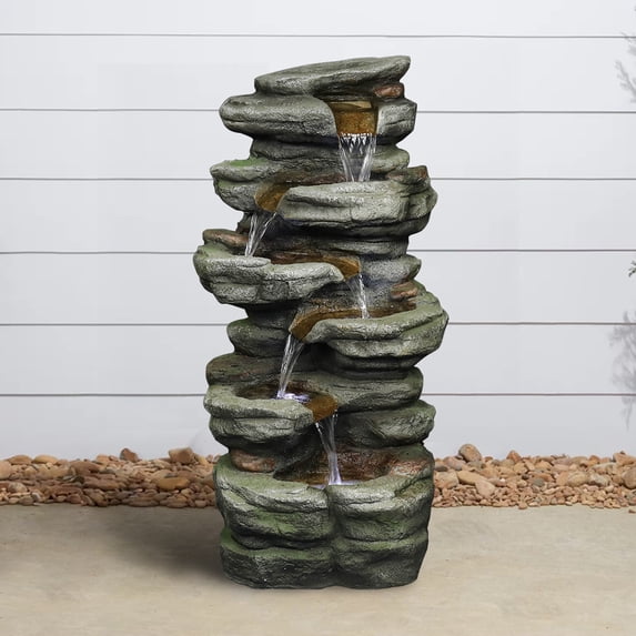 Walmart 30.7-Inch Outdoor Garden Fountain, Rock Waterfall with LED ...