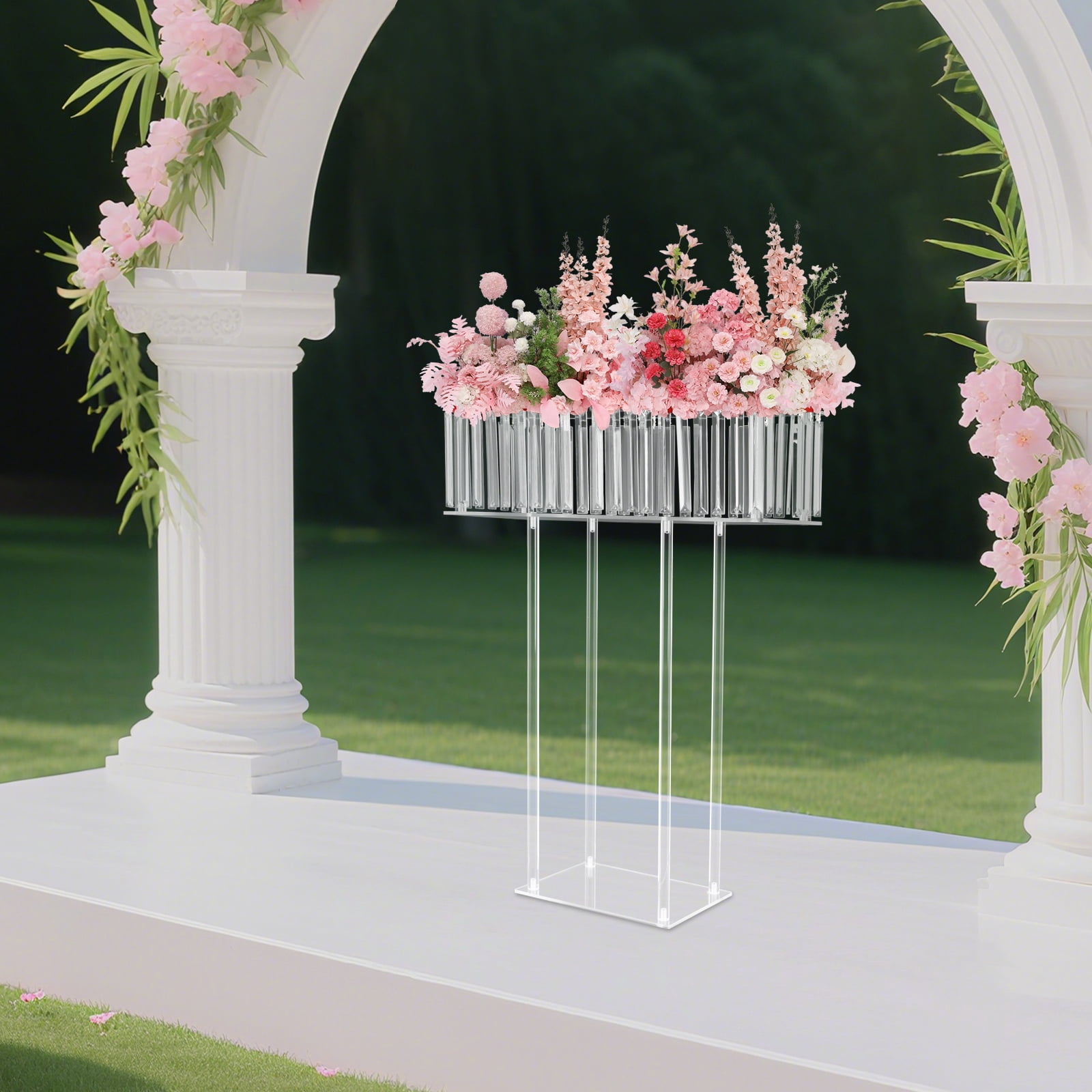 30.7 Inch Tall Acrylic Flower Stand, Clear Geometric Centerpiece ...