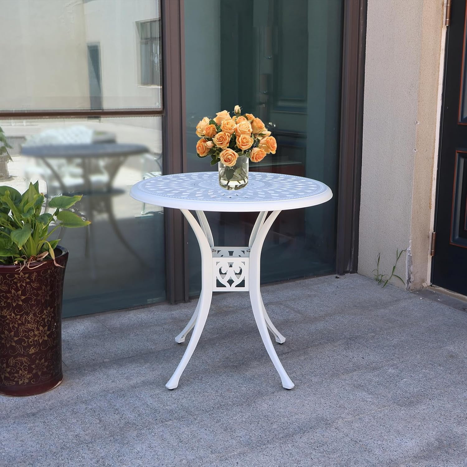 30.7" Patio Table Cast Aluminum Round Patio Table,Metal Patio Dining ...