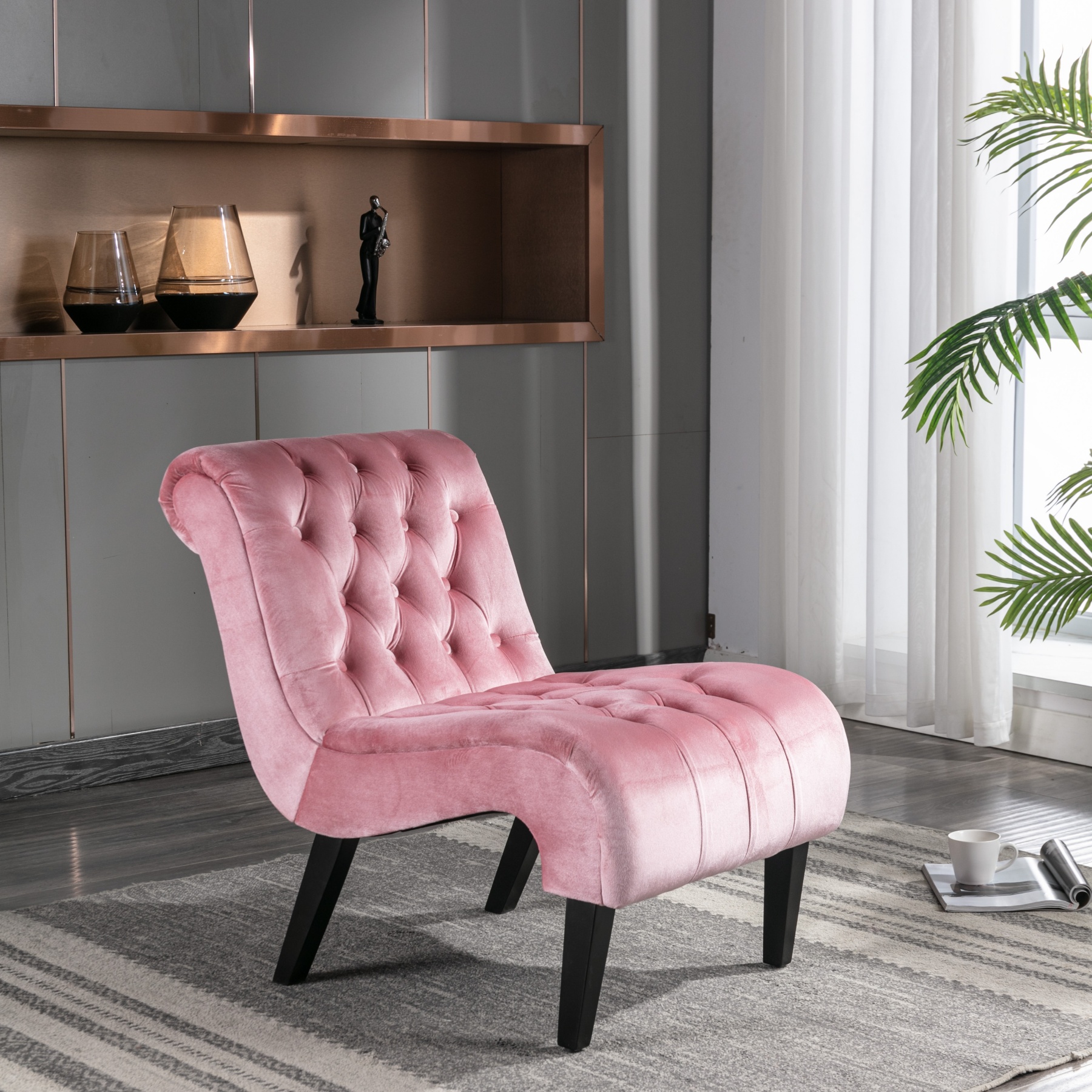 30.7" W Modern Velvet Accent Chair - Plush Foam Seat with Button ...