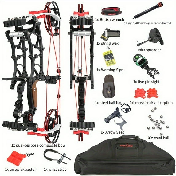 30-75lbs Compound Bow Kit Dual-use Short Axis Archery Hunting Target RH ...