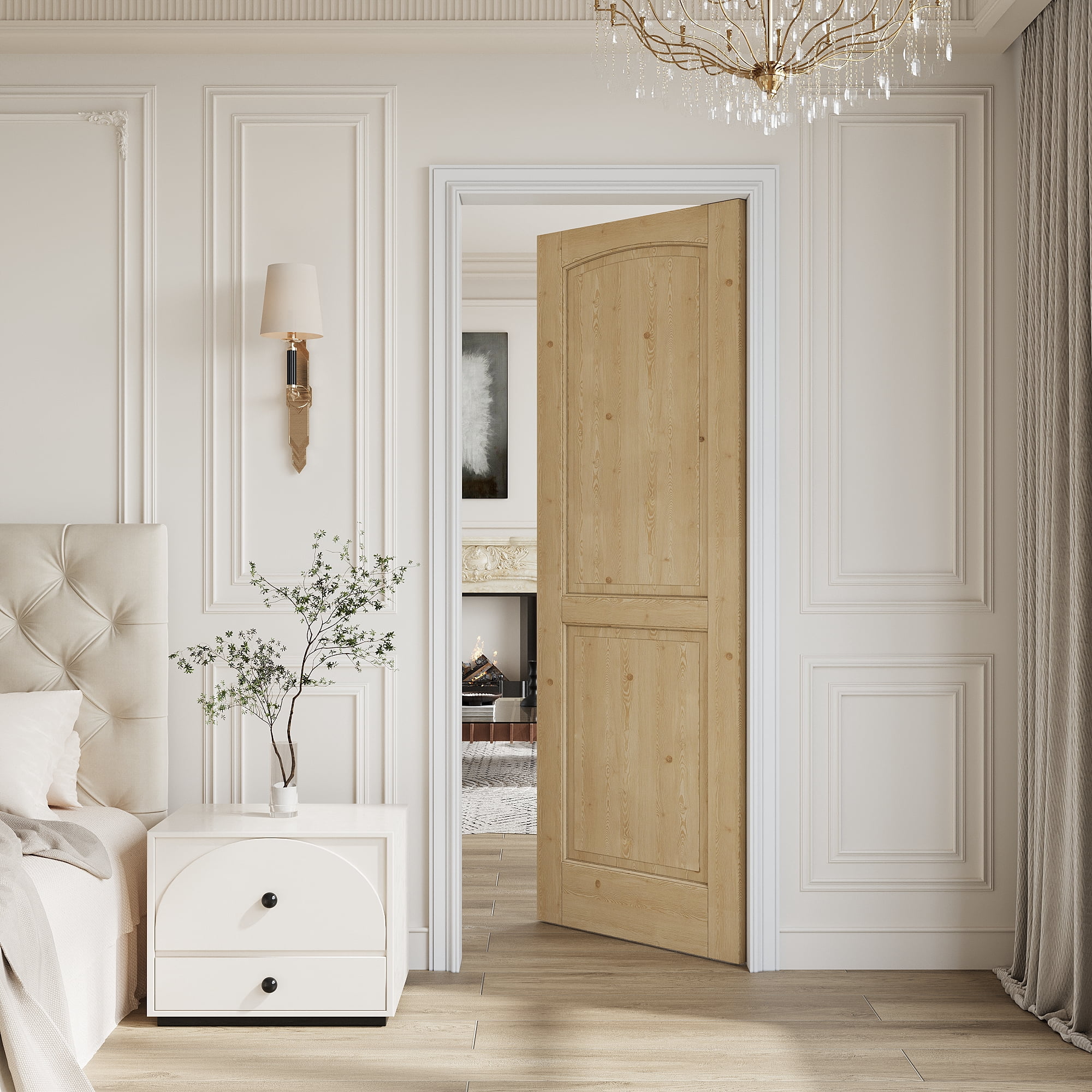 30"×80" Interior Slab Door 2-Arched Panel Solid Pine Wood Standard Door ...