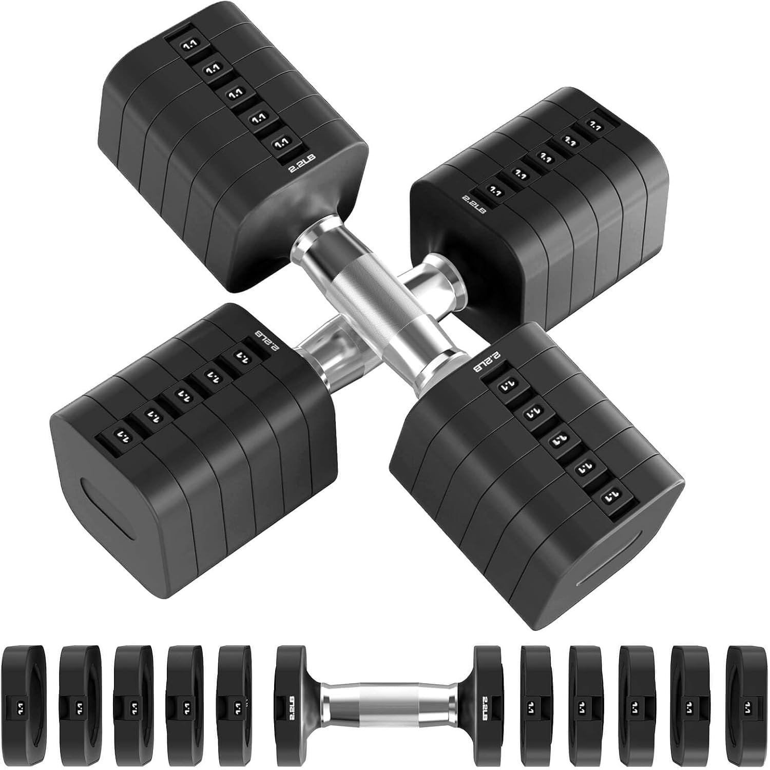 30.8LB Adjustable Dumbbell Set, Each Adjustable Weight Dumbbell with 6 Levels 4.4/6.6/8.8/11/13 ...