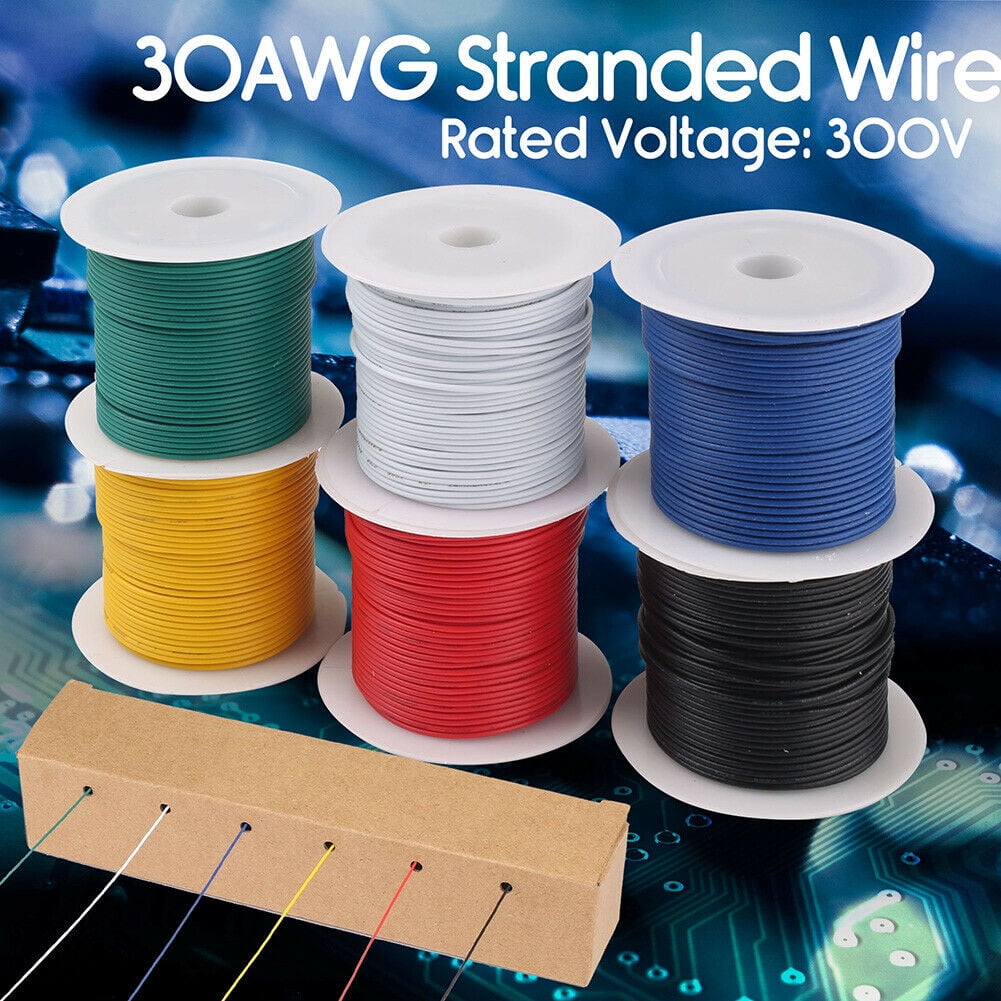 30 AWG Gauge Flexible PVC Electric Wire Copper Hook Up 300V Cable 6 Rolls - Walmart.com