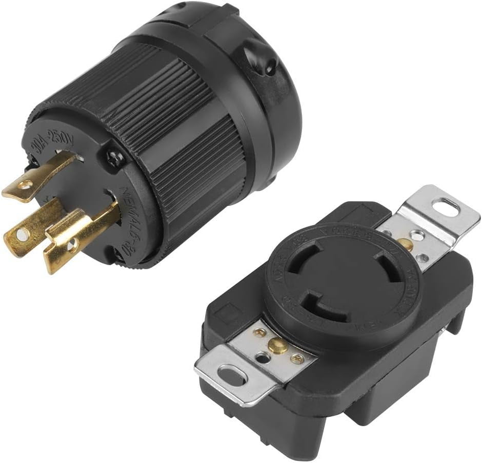 30 Amp, 250 Volt, 3 Pin NEMA L6-30P Male Plug & L6-30R Female Receptacle Twist Lock Plug ...