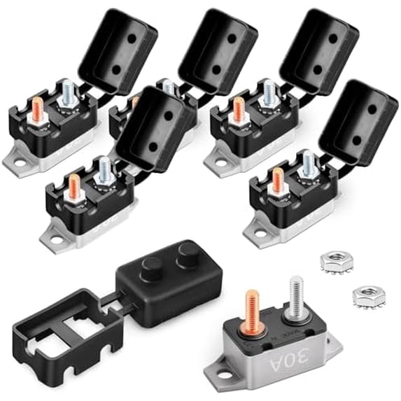 30 Amp Automatic Reset Circuit Breaker with Cover Stud Bolt, 6 count ...