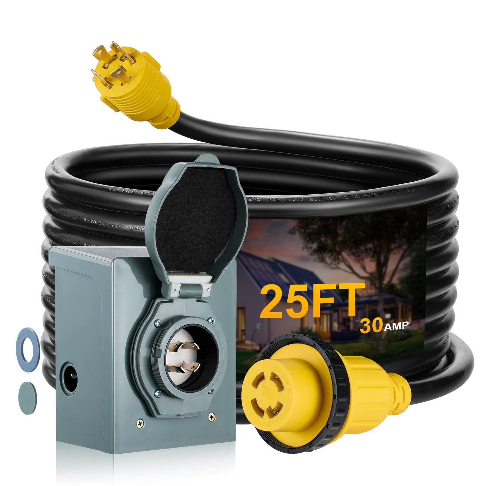 30 Amp Generator Cord with Inlet Box, 25FT RV Extension Cord NEMAL14 ...