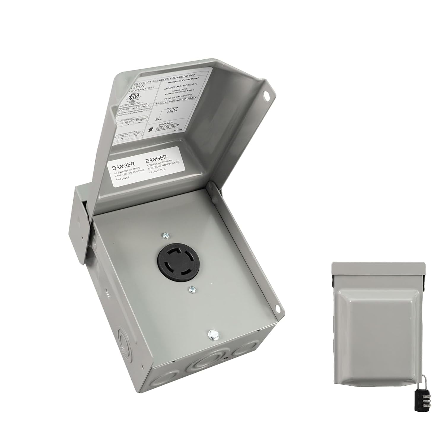 30 Amp NEMA L14-30R Power Outlet Box 125/250 Volt, Heavy Duty Lockable ...