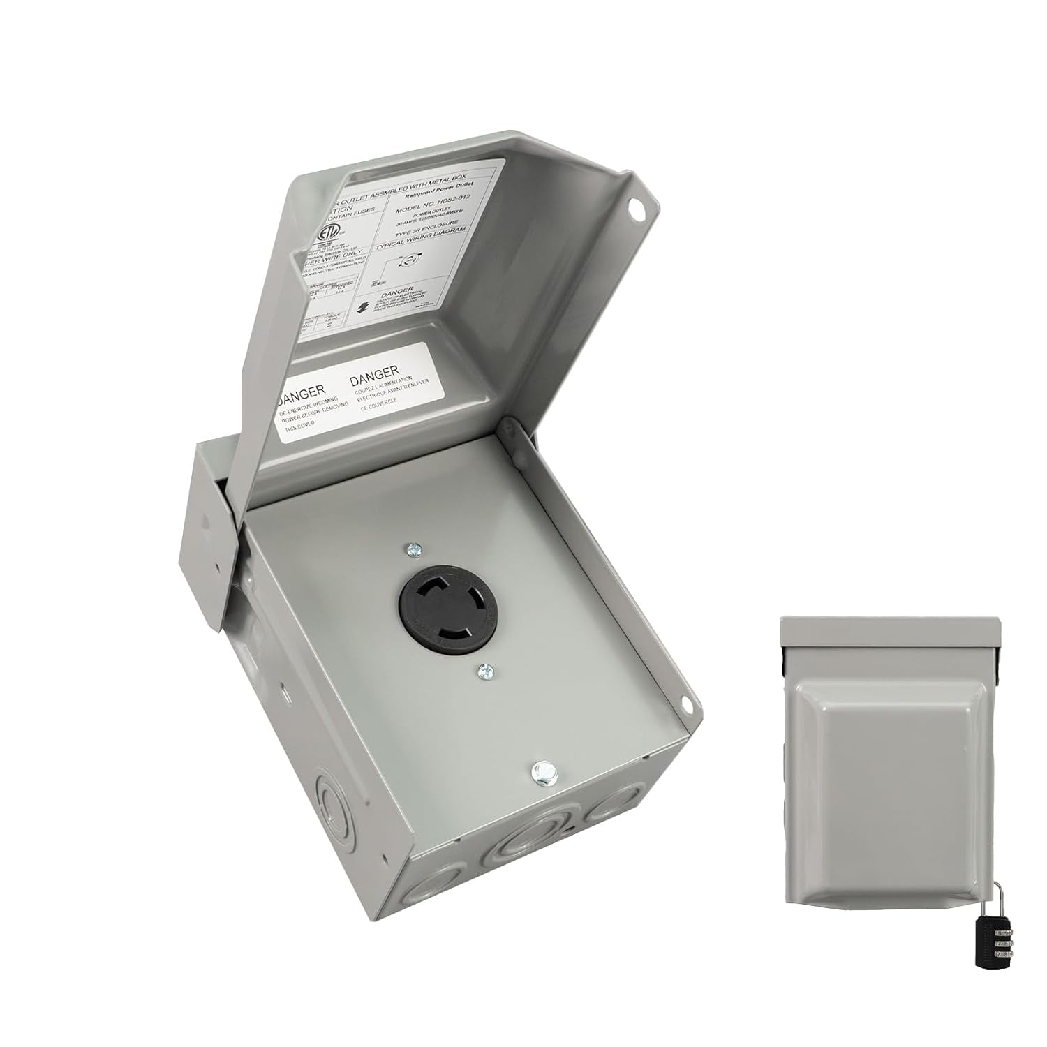 30 Amp NEMA L5-30R Power Outlet Box 125 Volt, Heavy Duty Lockable ...