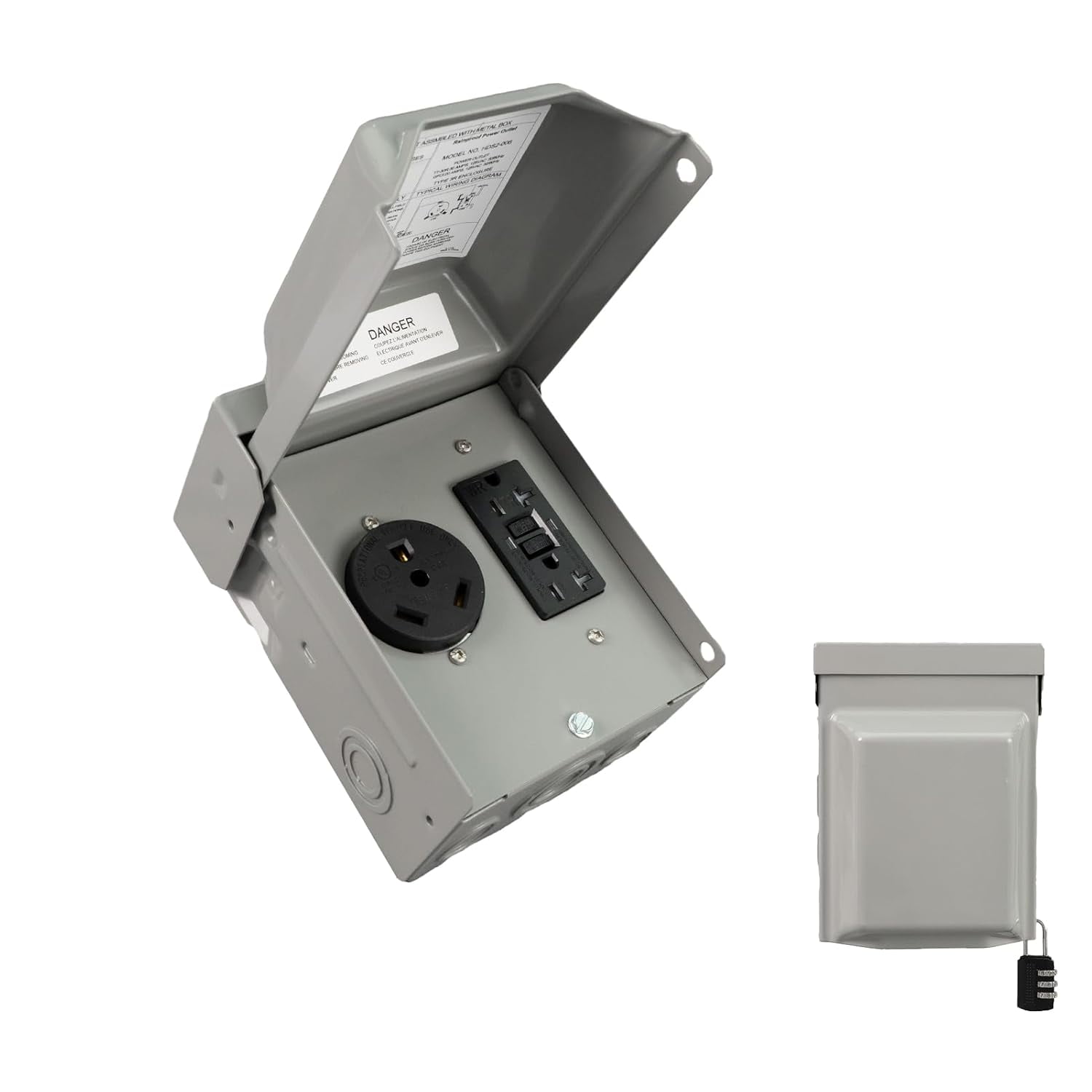 30 Amp NEMA TT-30R & 20 Amp WRTR GFCI Power Outlet Box 125 Volt, Heavy ...