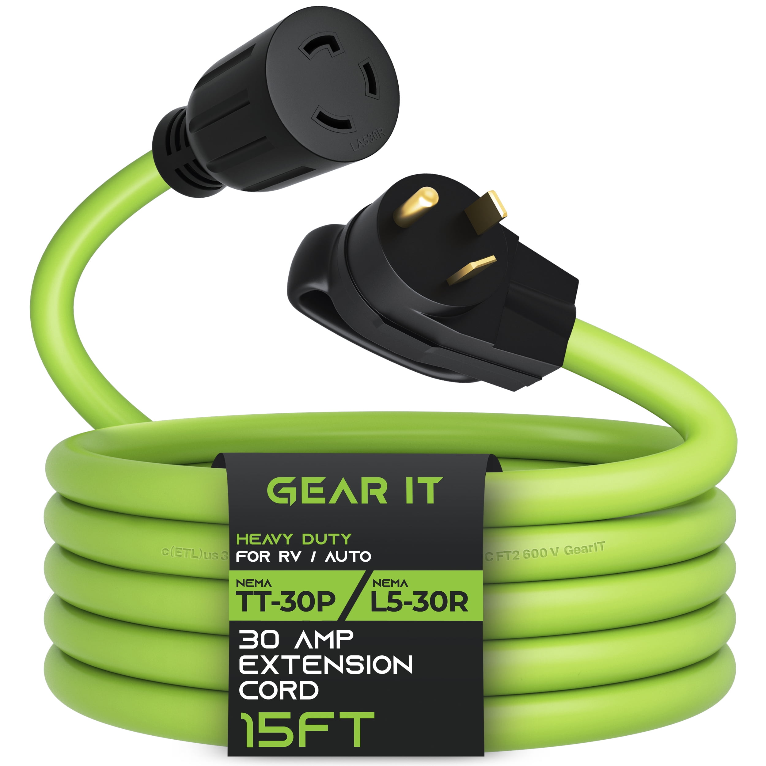 GearIT 30 Amp RV Extension Cord, 15ft 125/250 Volt 10AWG, Outdoor Power ...