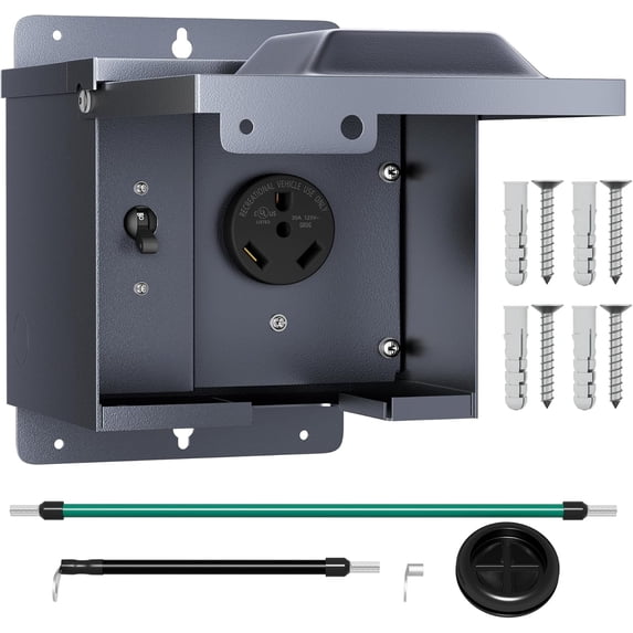 30 Amp RV Power Outlet Box with Breaker, Weatherproof 125V Nema TT-30R ...