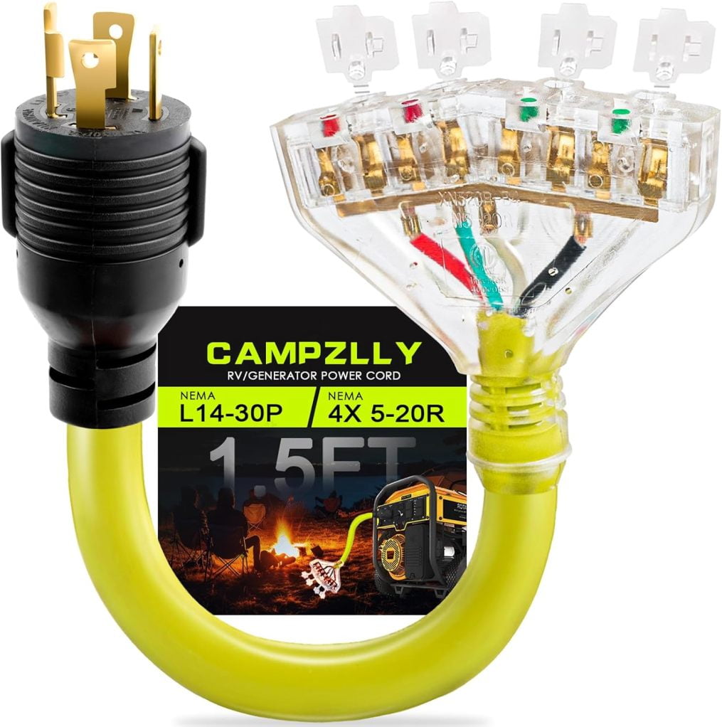 30 Amp to 20 Amp 110 Generator RV Adapter Cord, NEMA L14-30P to 4X 5 ...