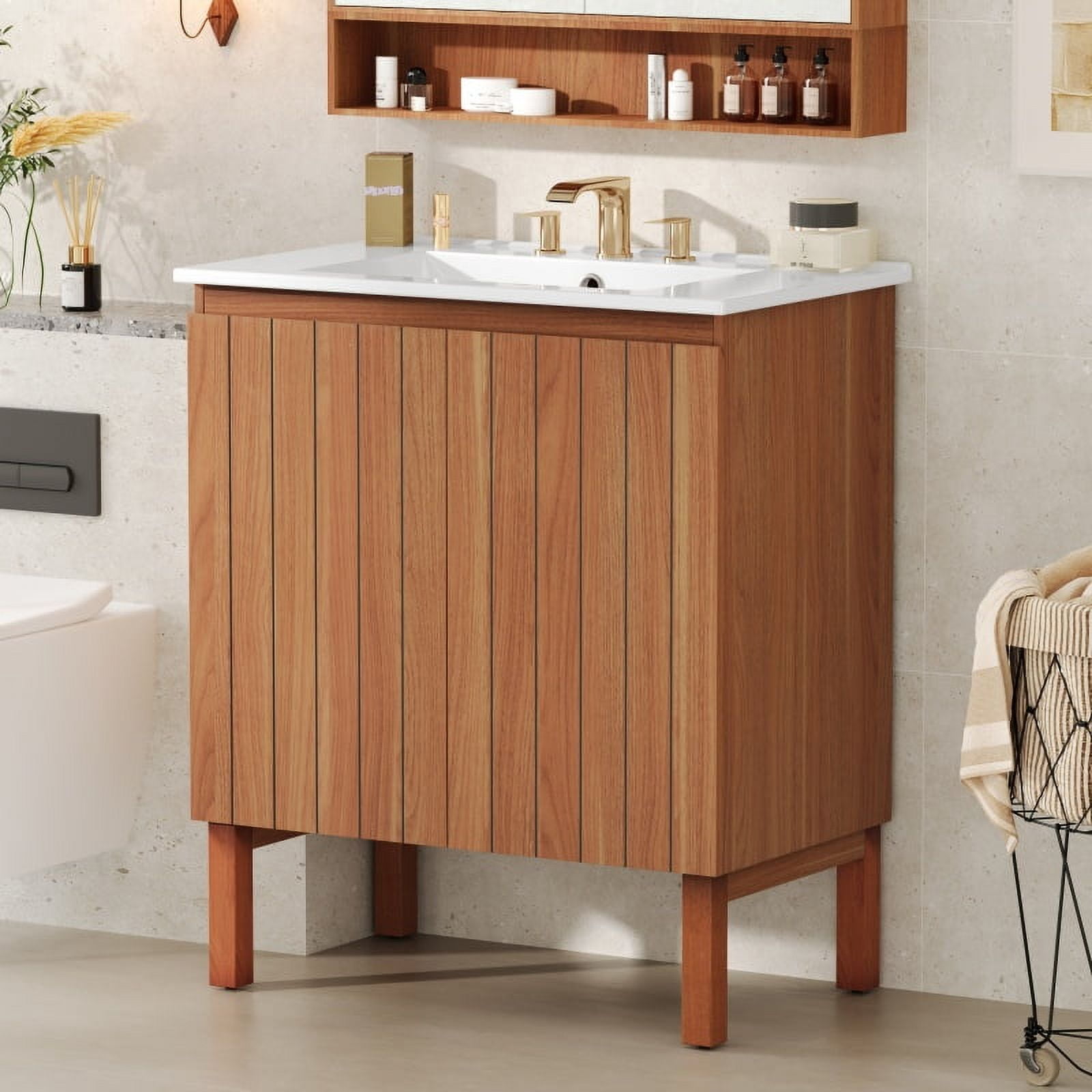 30" Antique Bathroom Vanity with Ceramic Sink, Mid-Century Modern ...