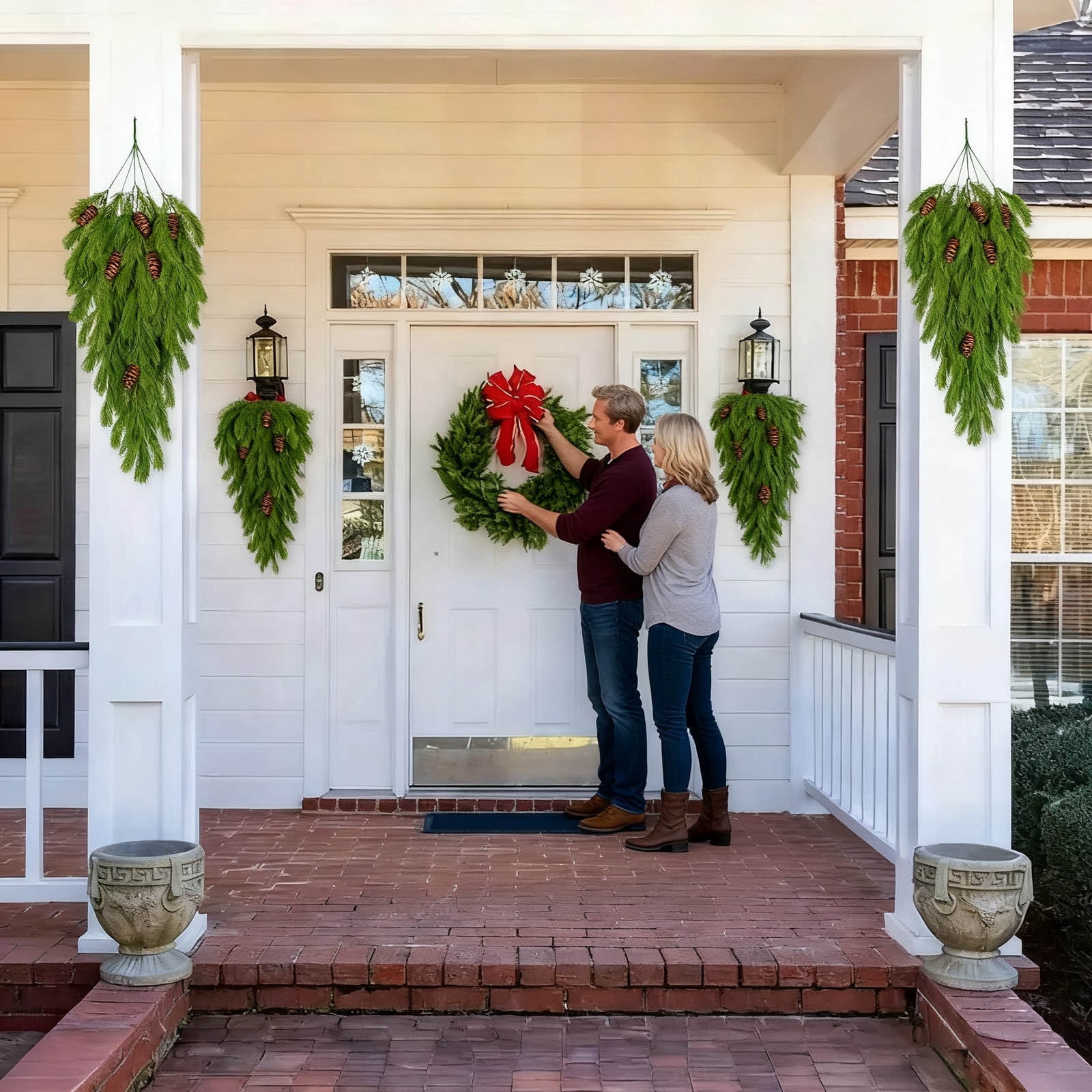 30" Artificial Christmas Teardrop Swag with Pinecones Pine Branch ...