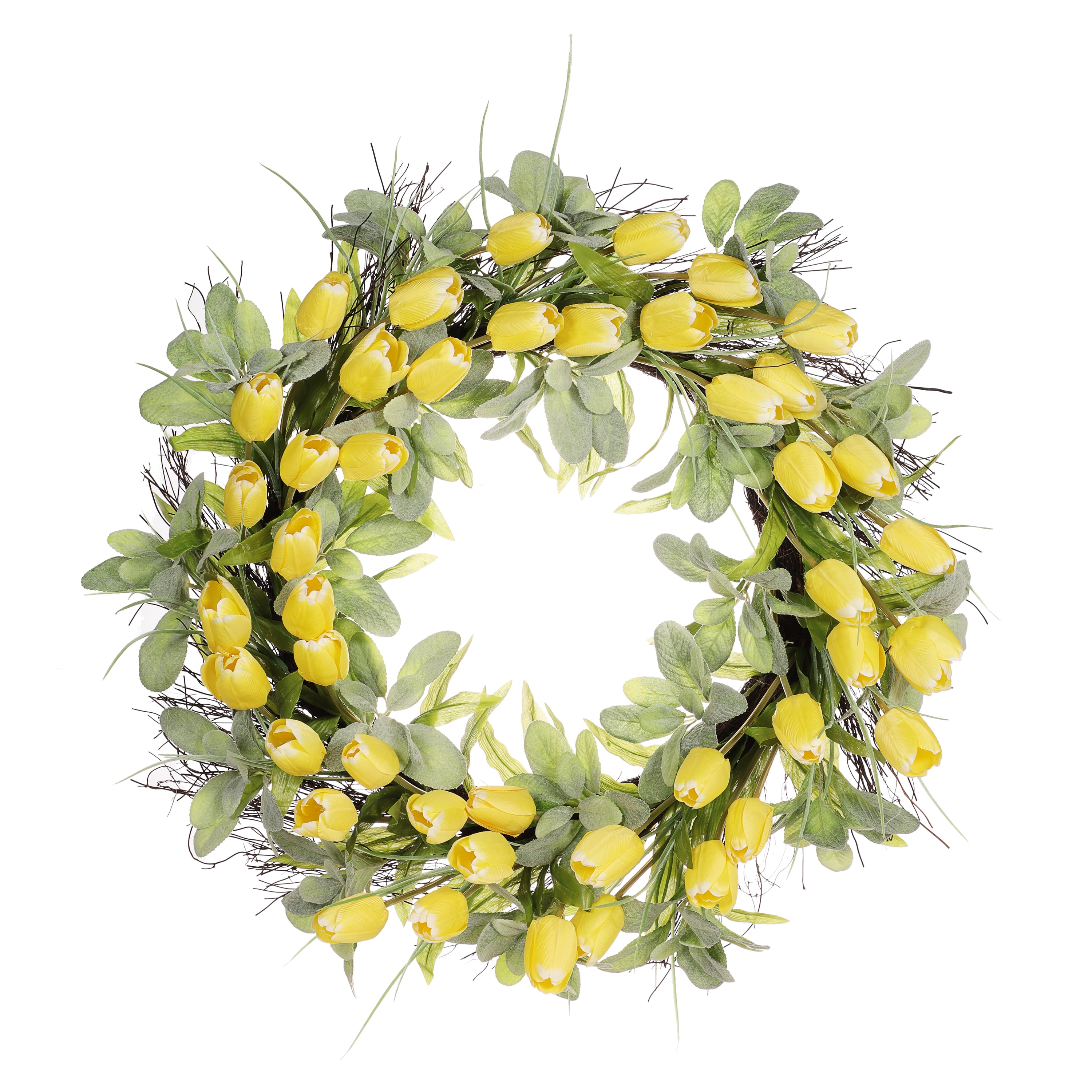 30" Artificial Tulip Floral Spring Wreath with Green Leaves - Walmart.com