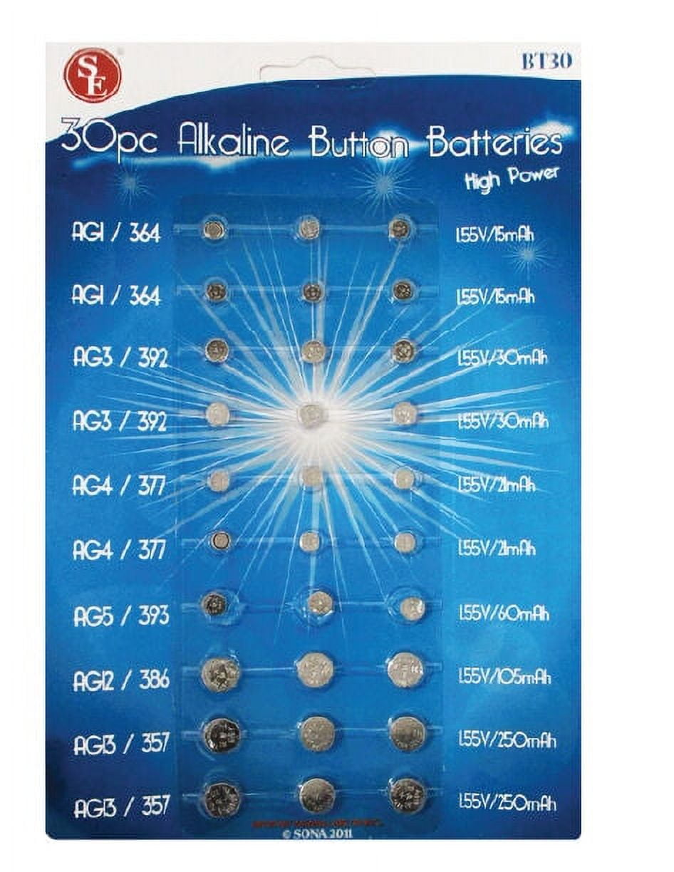 30 Assorted Alkaline Watch Battery Button Cell Coin Batteries ...