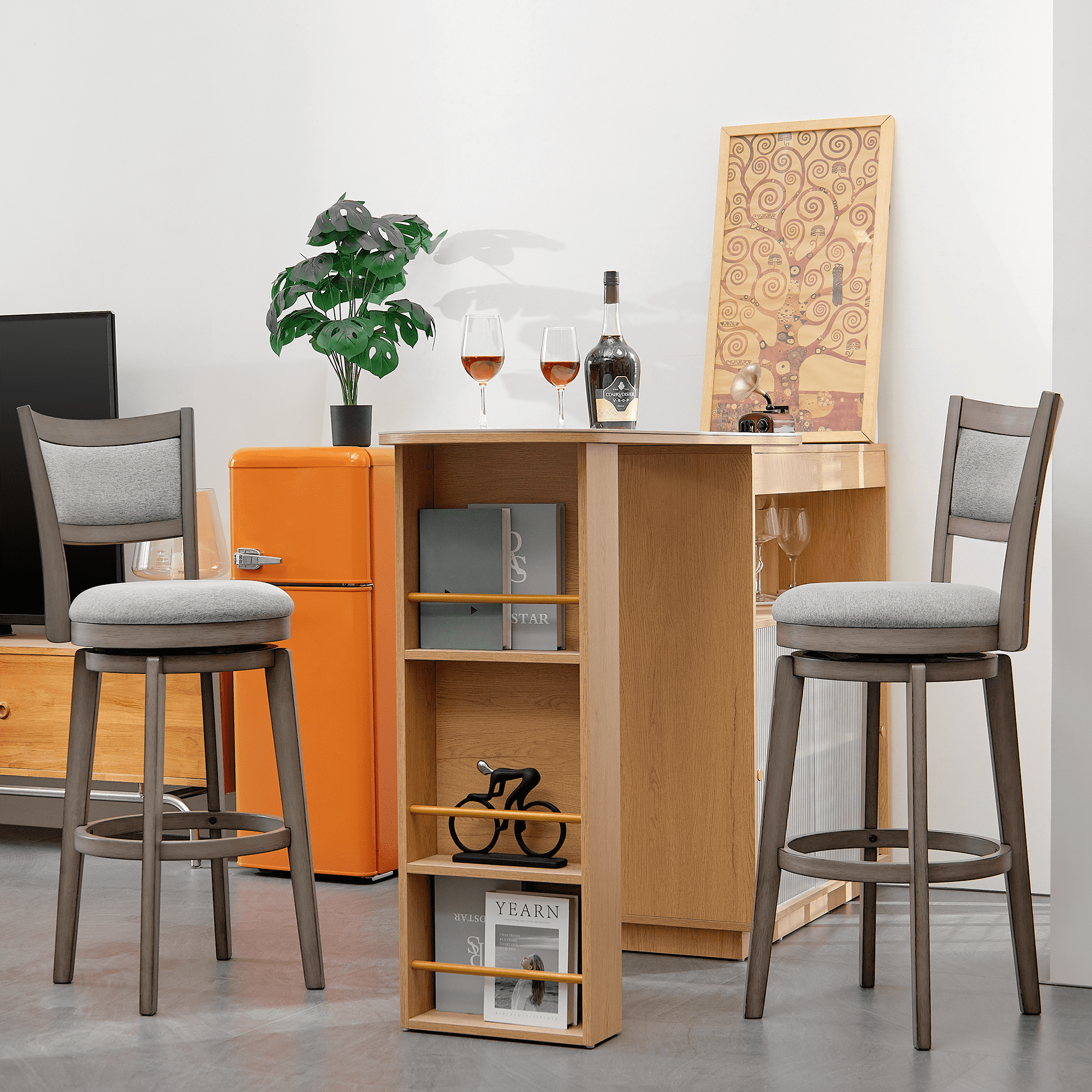 30" Bar Height Swivel Bar Stools Set of 2 Barstools with High Back Pub ...