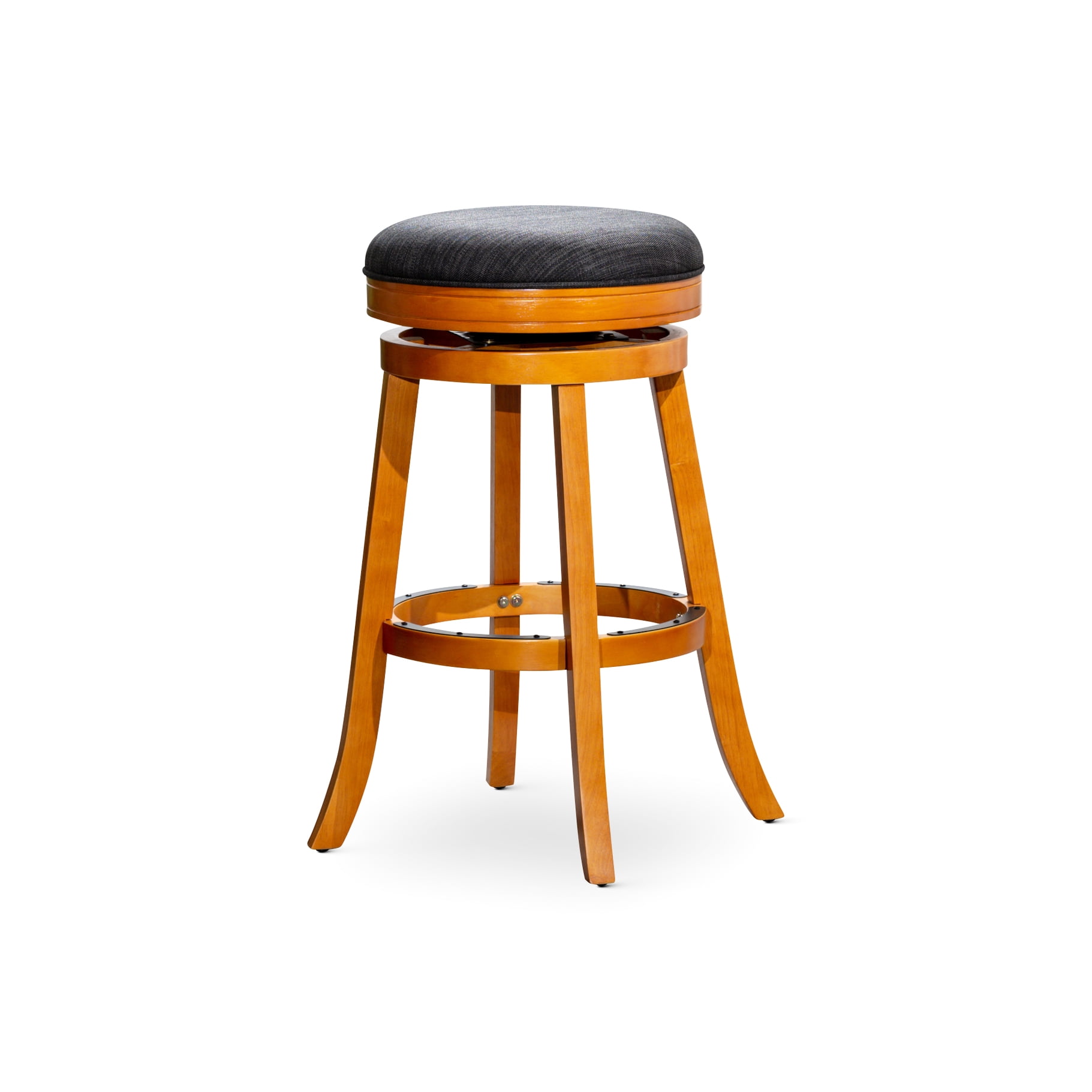 30" Bar Stool In Natural Finish, Charcoal Seat Fabric - With Seat ...