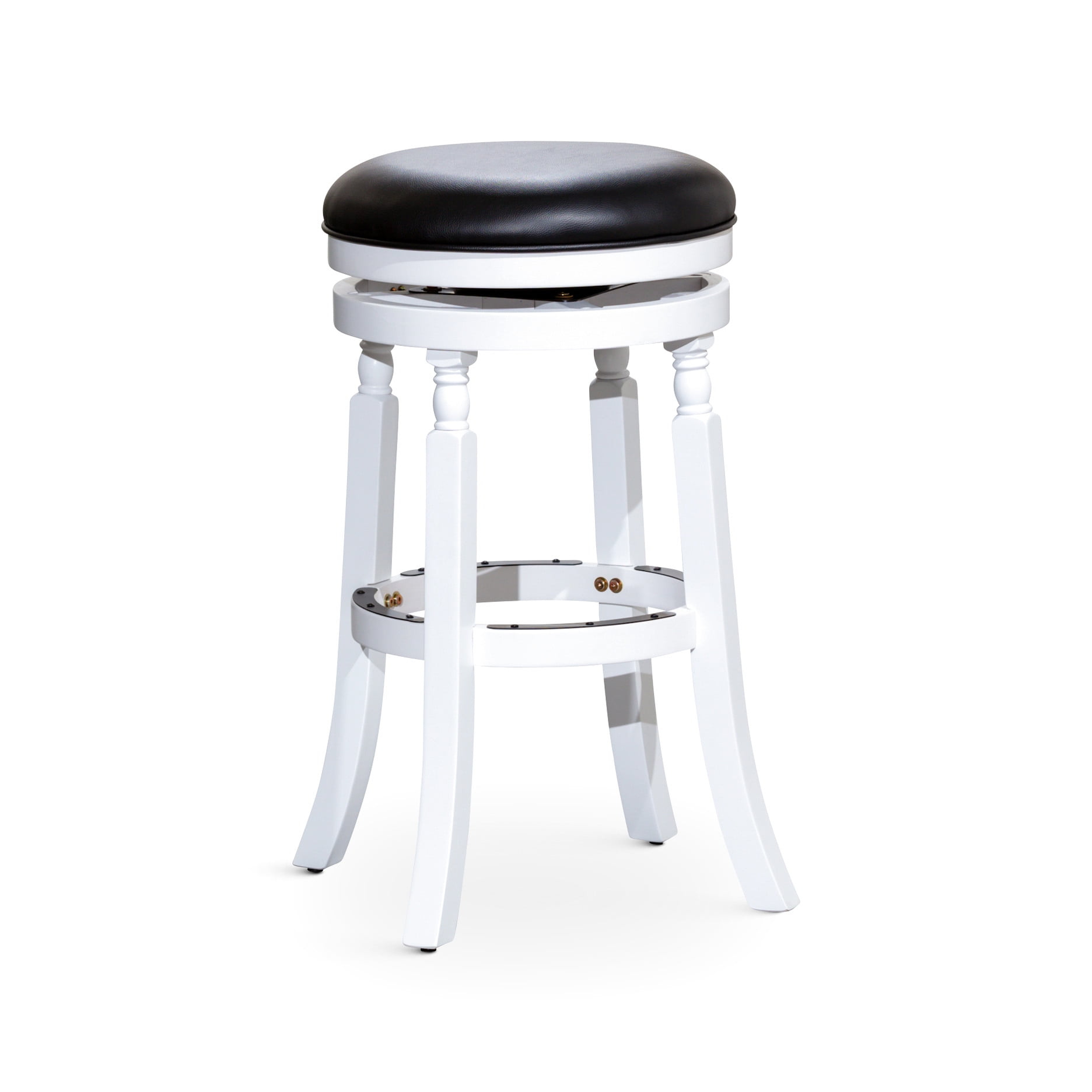 30" Bar Stool In White, Leather Seat Black, Stable Construction, 360 ...