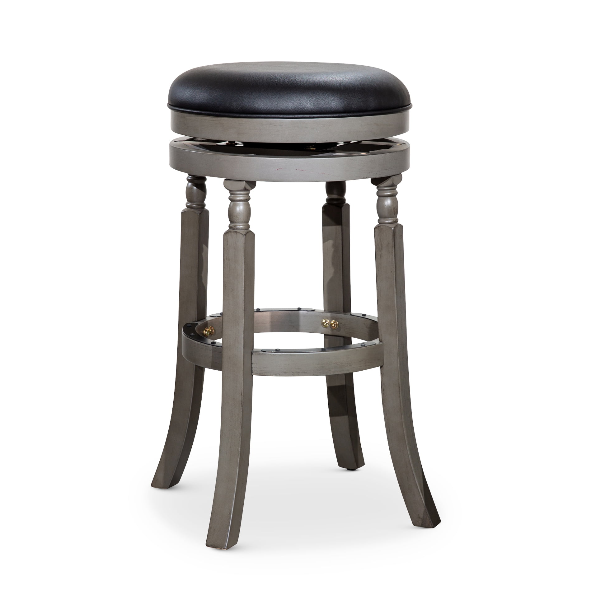 30" Bar Stool In Weathered Gray, Black Leather Seat, 360° Rotatable ...