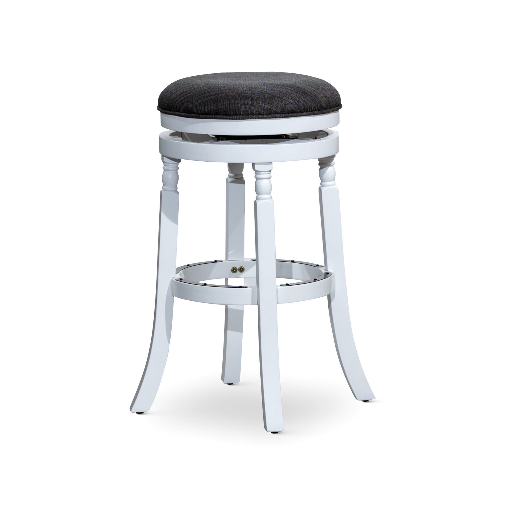 30" Bar Stool, White, Charcoal Fabric | Solid Hardwood, Flared Legs for ...