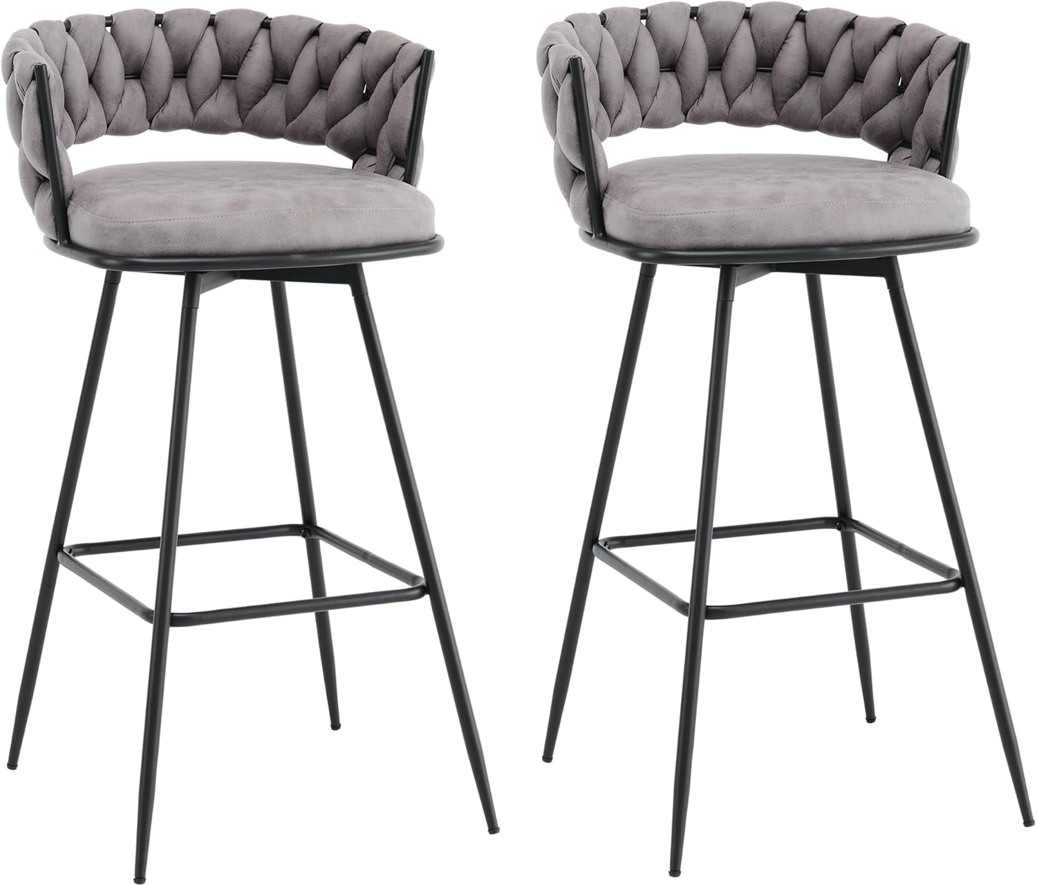 30 in Bar Stools Set of 2, Swivel Bar Height Barstools Suede Fabric ...