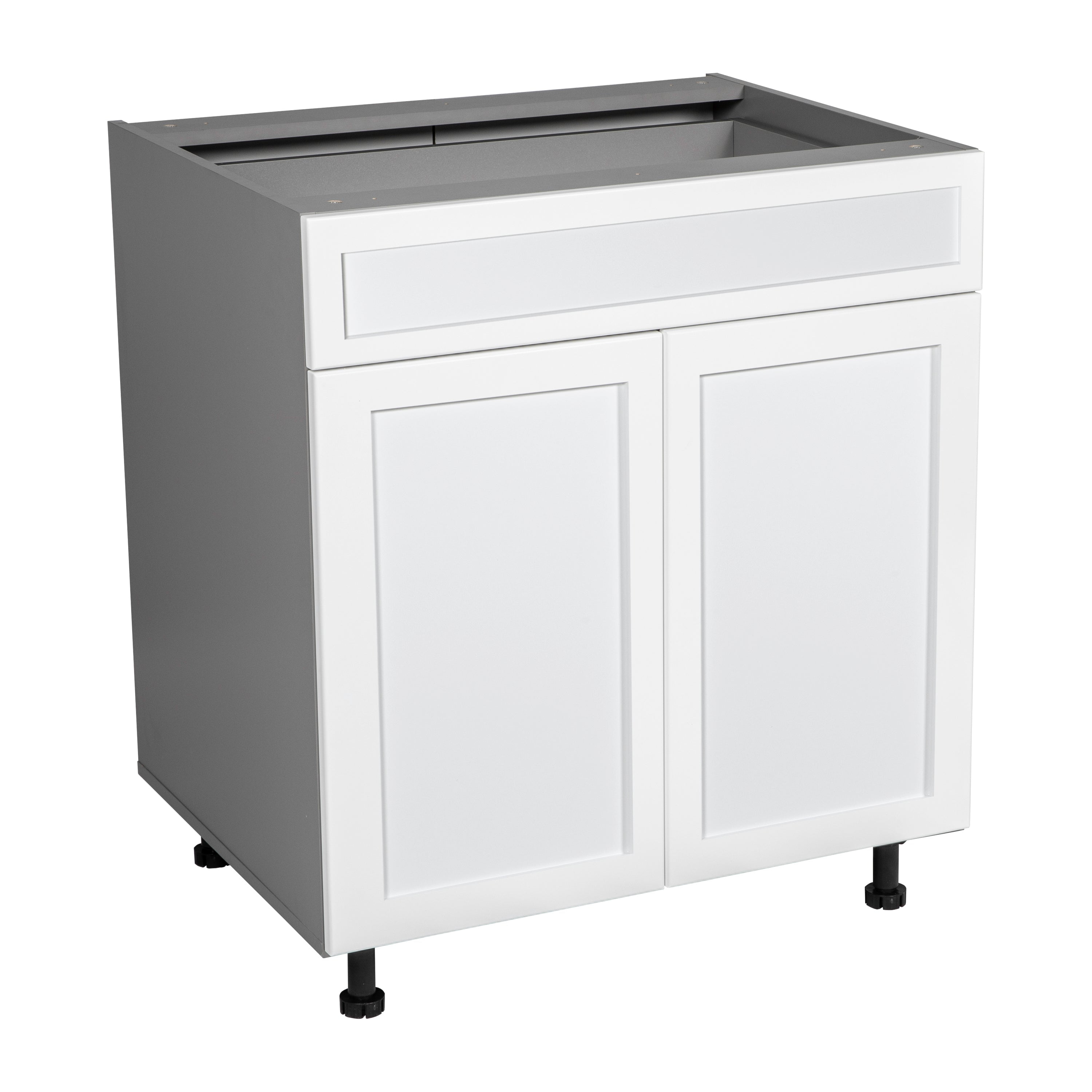 30" Base Cabinet Double Door Single Drawer with Shaker White Matte door ...