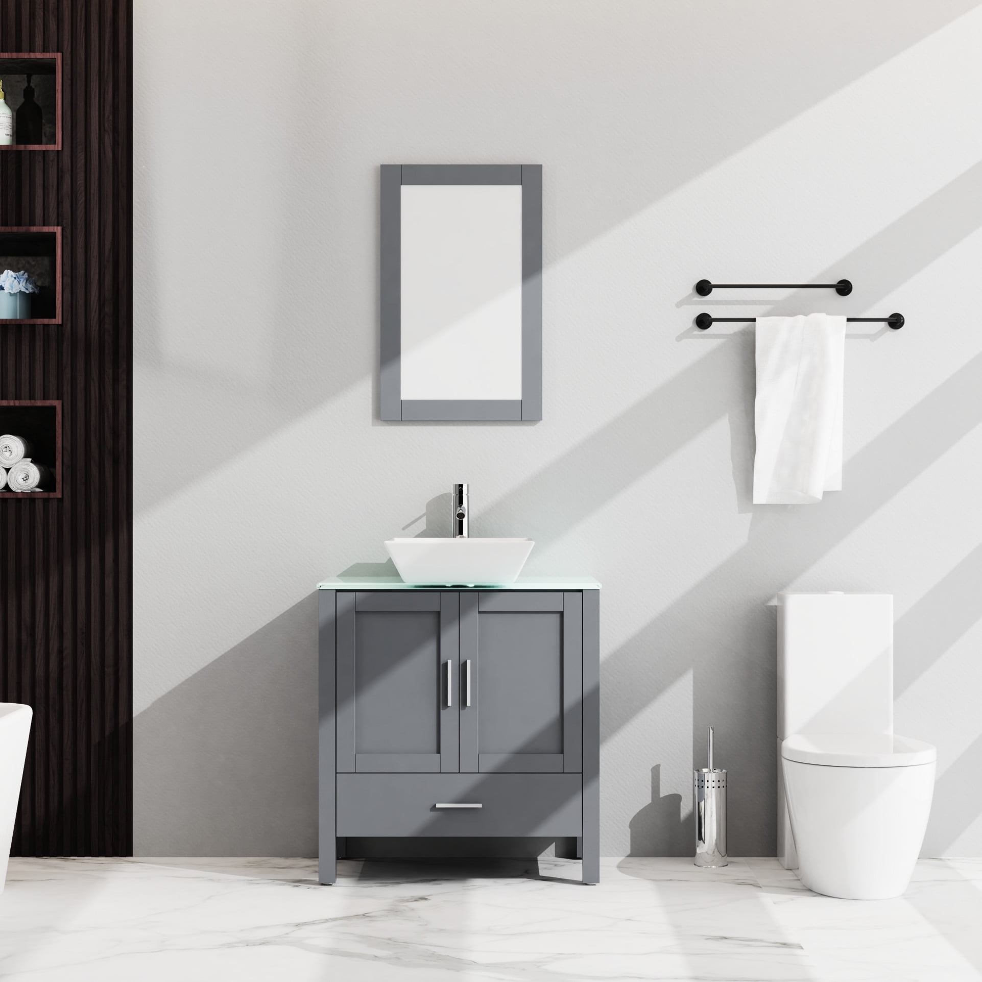 30" Bathroom Vanity And Sink, Gray. Construction. Spacious Cabinet ...