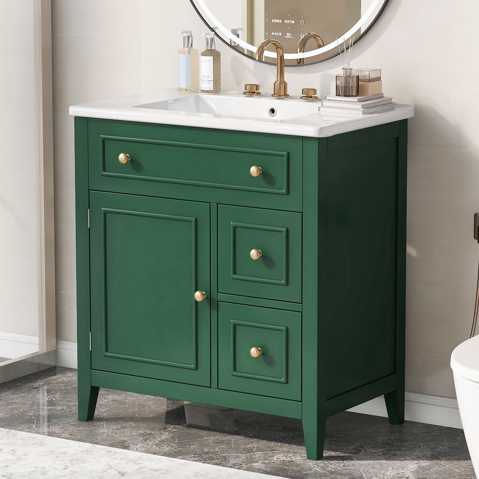 30" Bathroom Vanity Cabinet With Sink Top, 1 Door, 2 Drawers Vanity ...