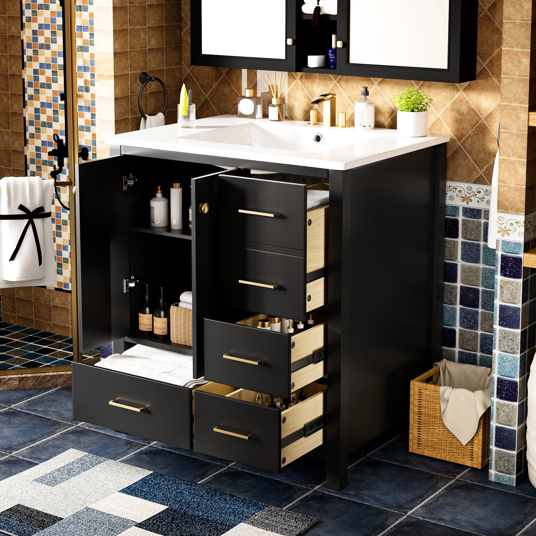 30'' Bathroom Vanity With Ceramic Basin. Solid Wood & Quality ...