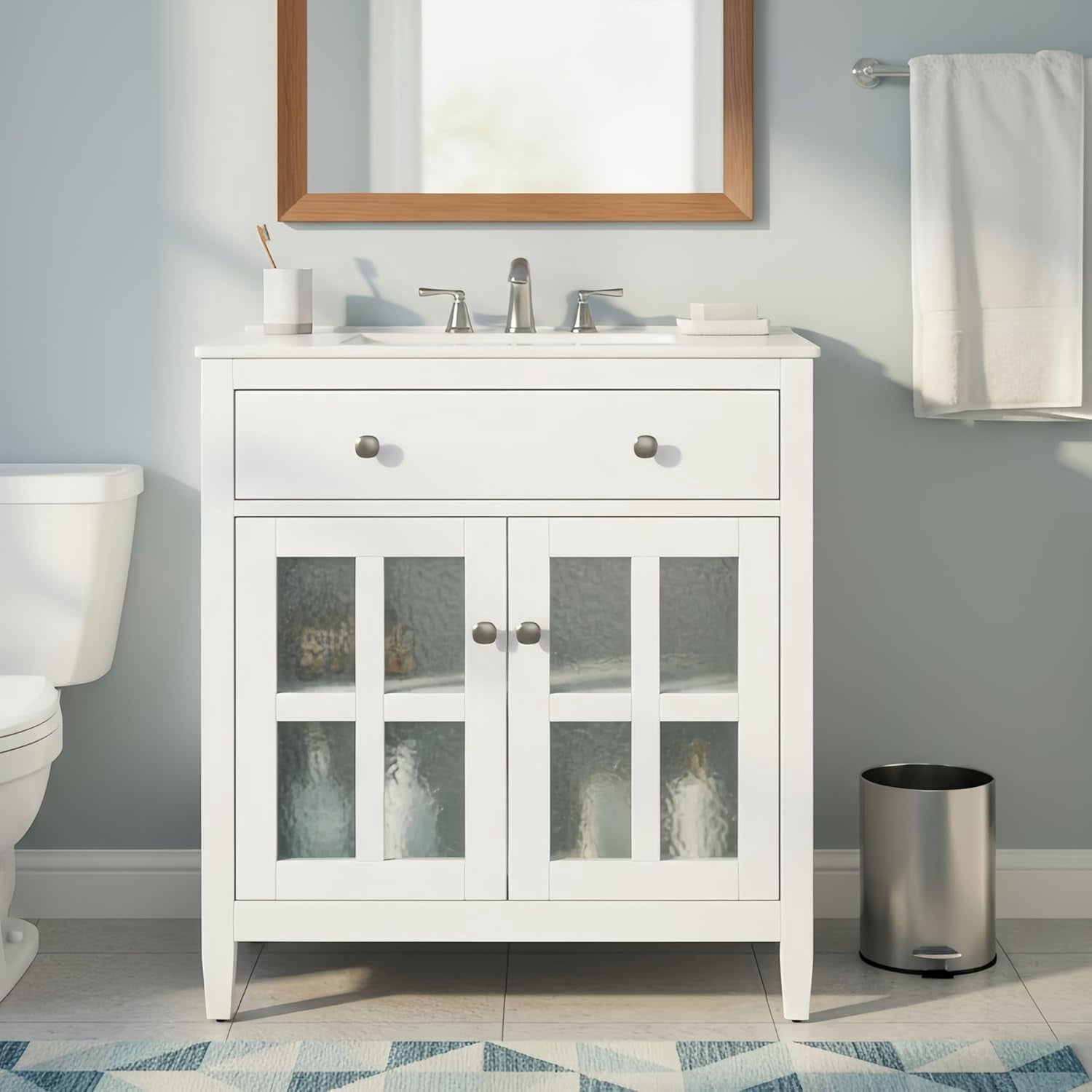 30" Bathroom Vanity with Ceramic Sink, Equipped with Adjustable Shelf ...