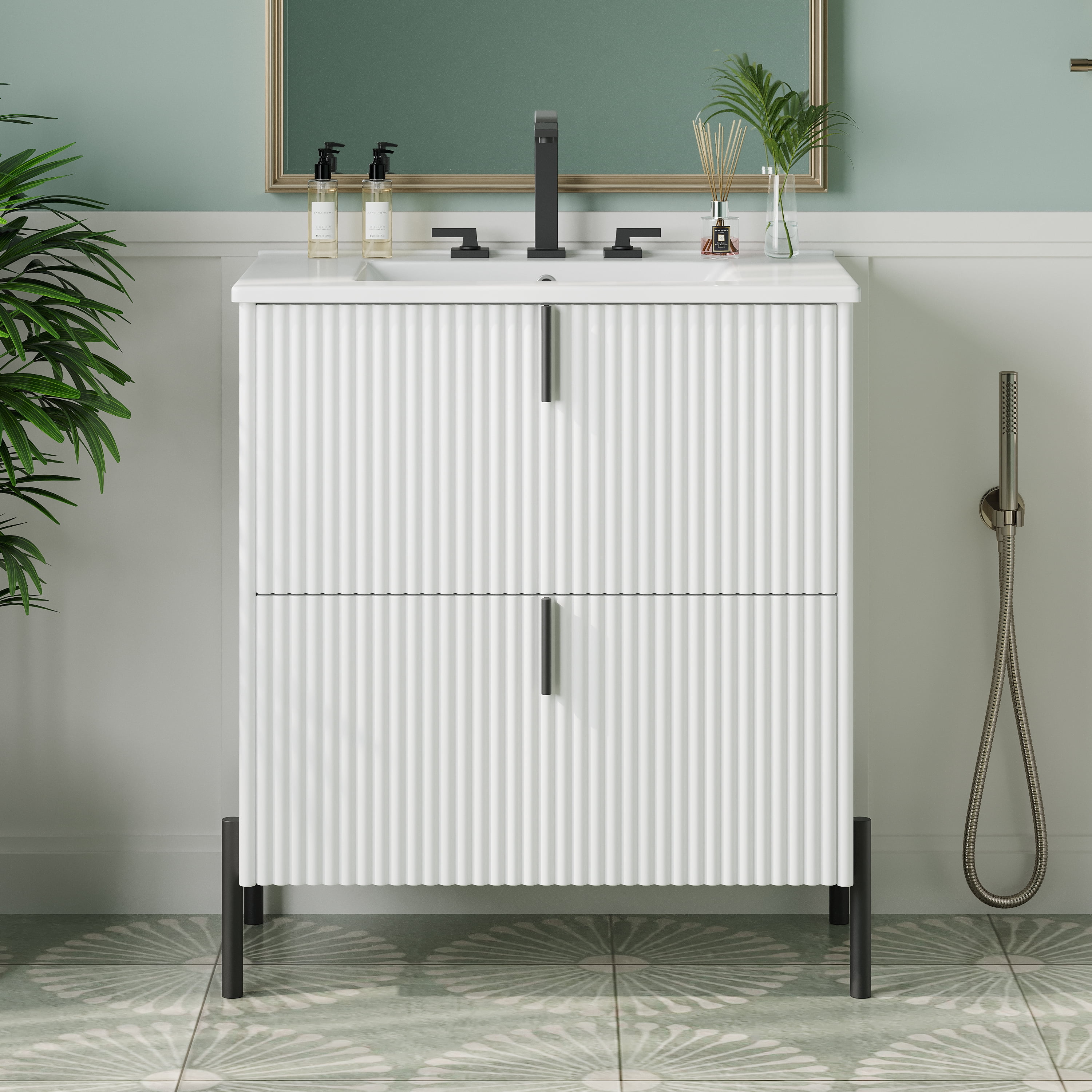 30" Bathroom Vanity with Ceramic Sink, Equipped with Vertical Pulls and ...