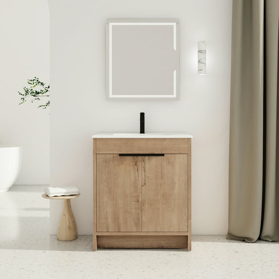 30" Bathroom Vanity, Freestanding | White Ceramic Sink, Long-Lasting ...