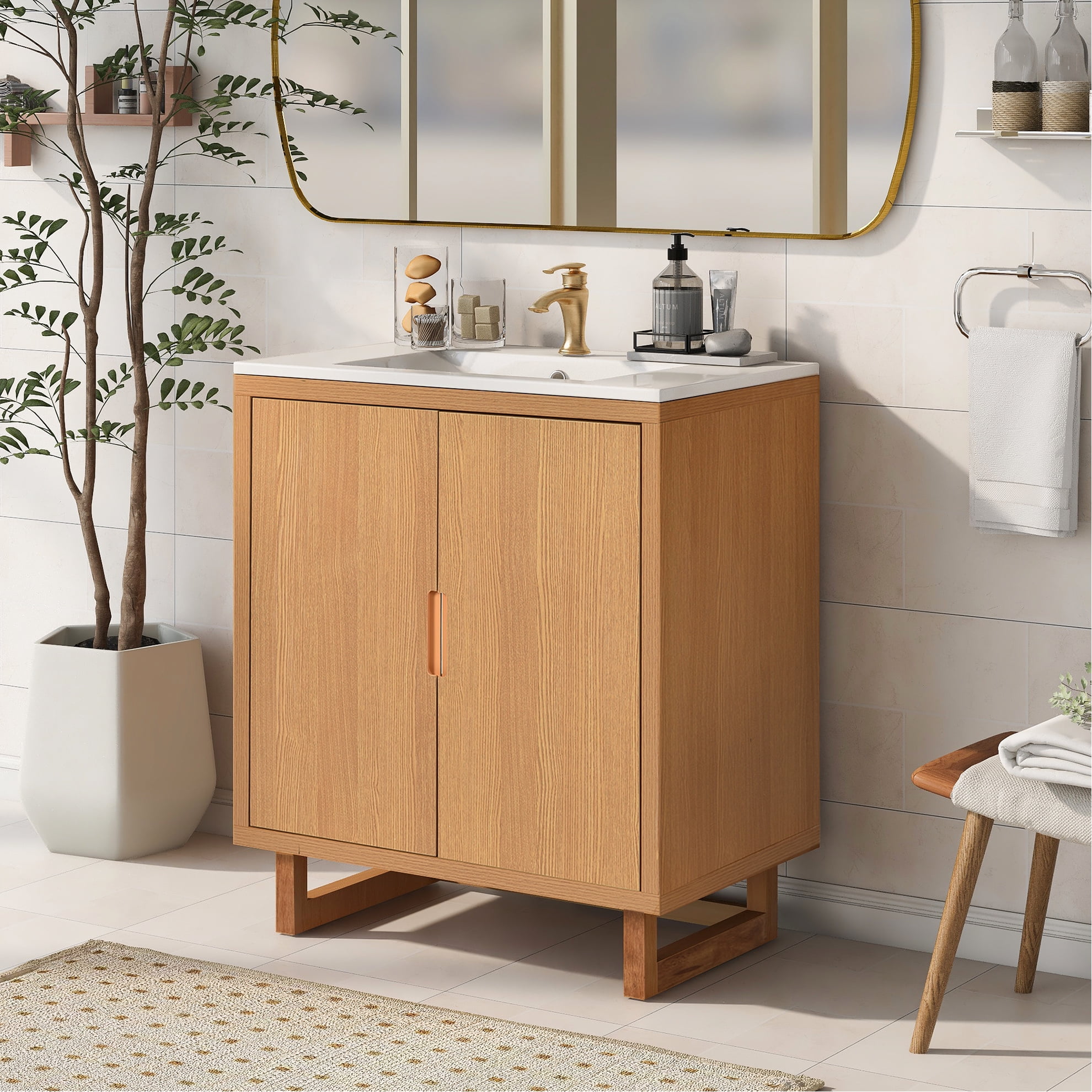 30" Bathroom Vanity - Panels, Solid Wood Base, Spacious Storage With ...