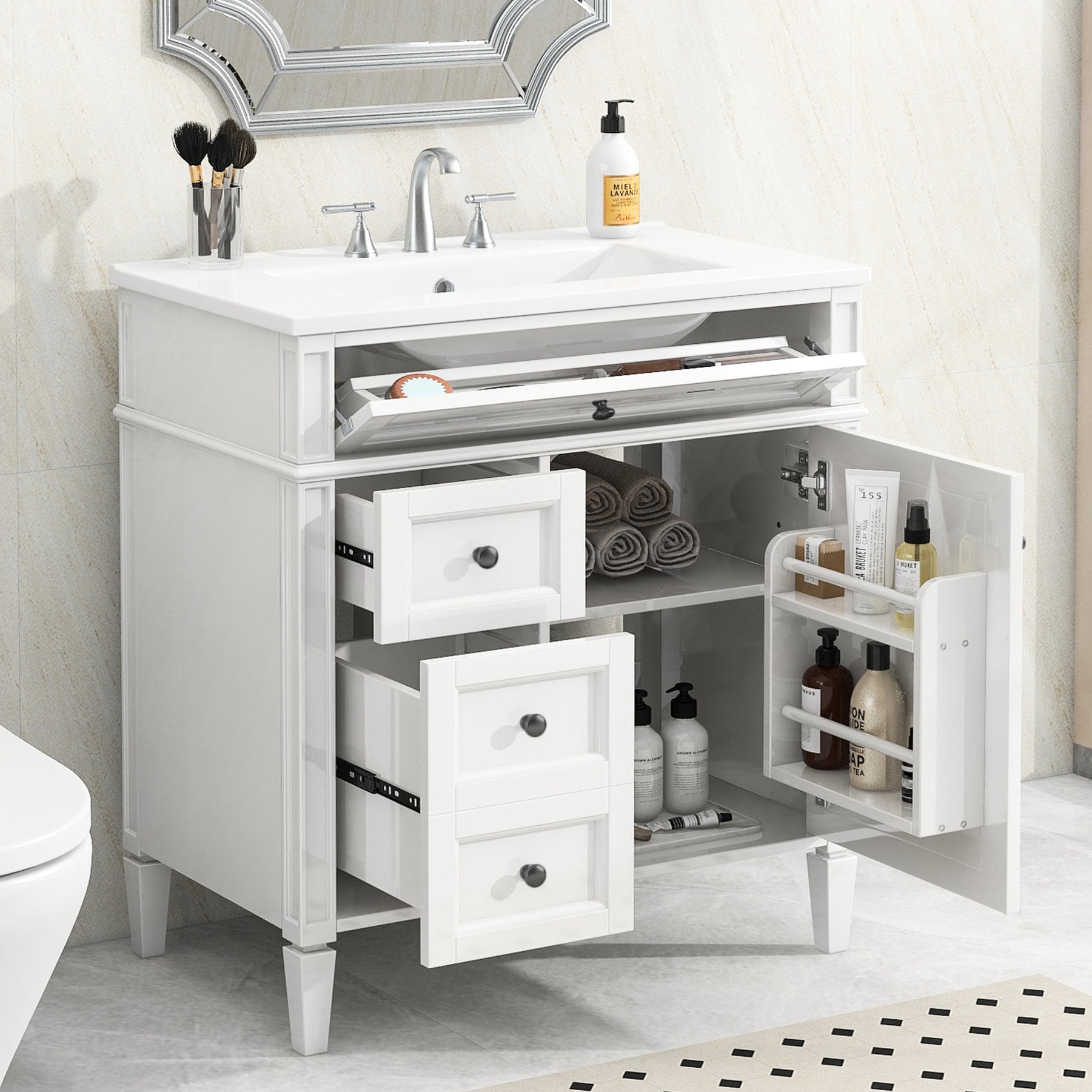 30'' Bathroom Vanity, Silent Drawer Design for Enhanced User Experience ...