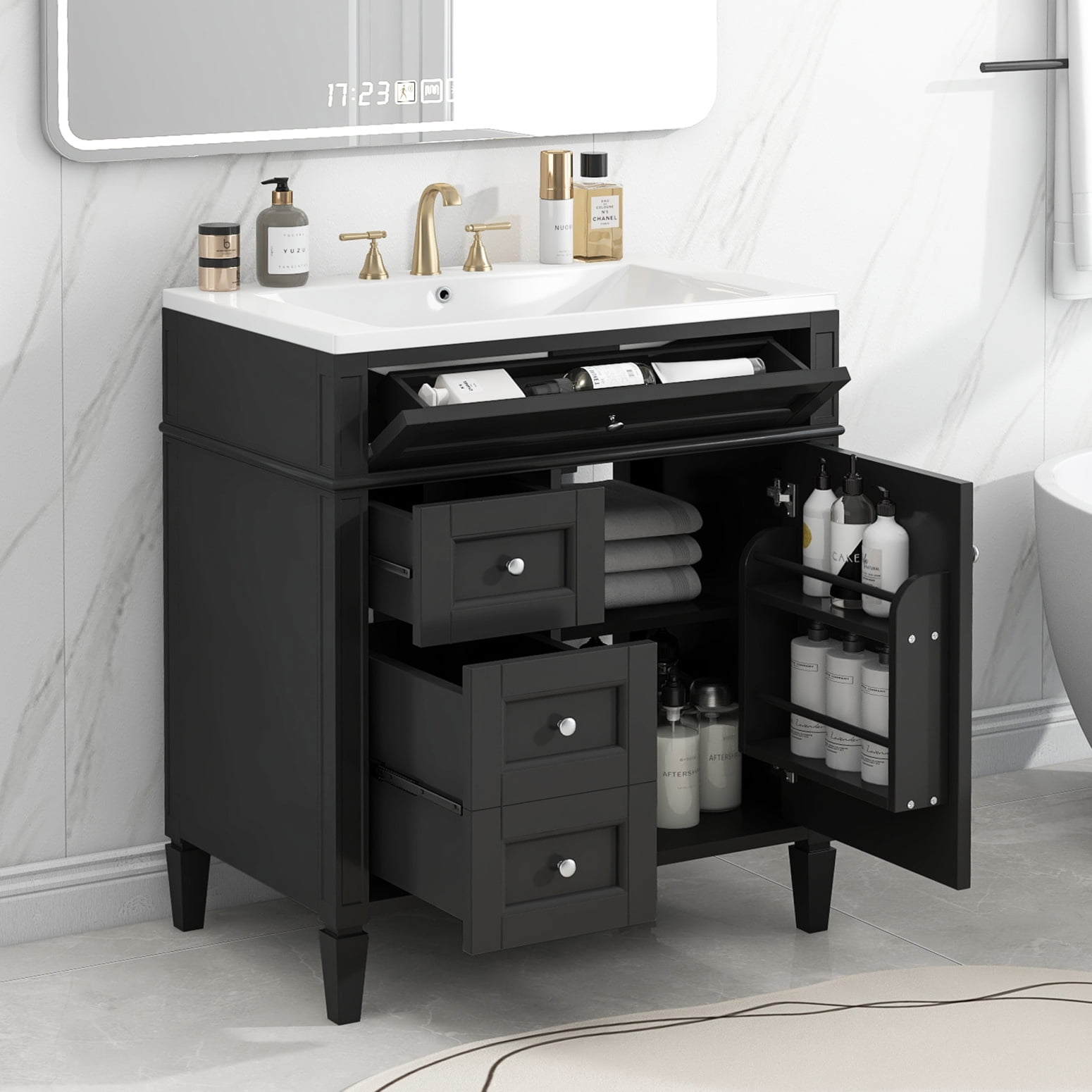 30" Bathroom Vanity with Single Sink Combo, Modern Undermount Bathroom ...