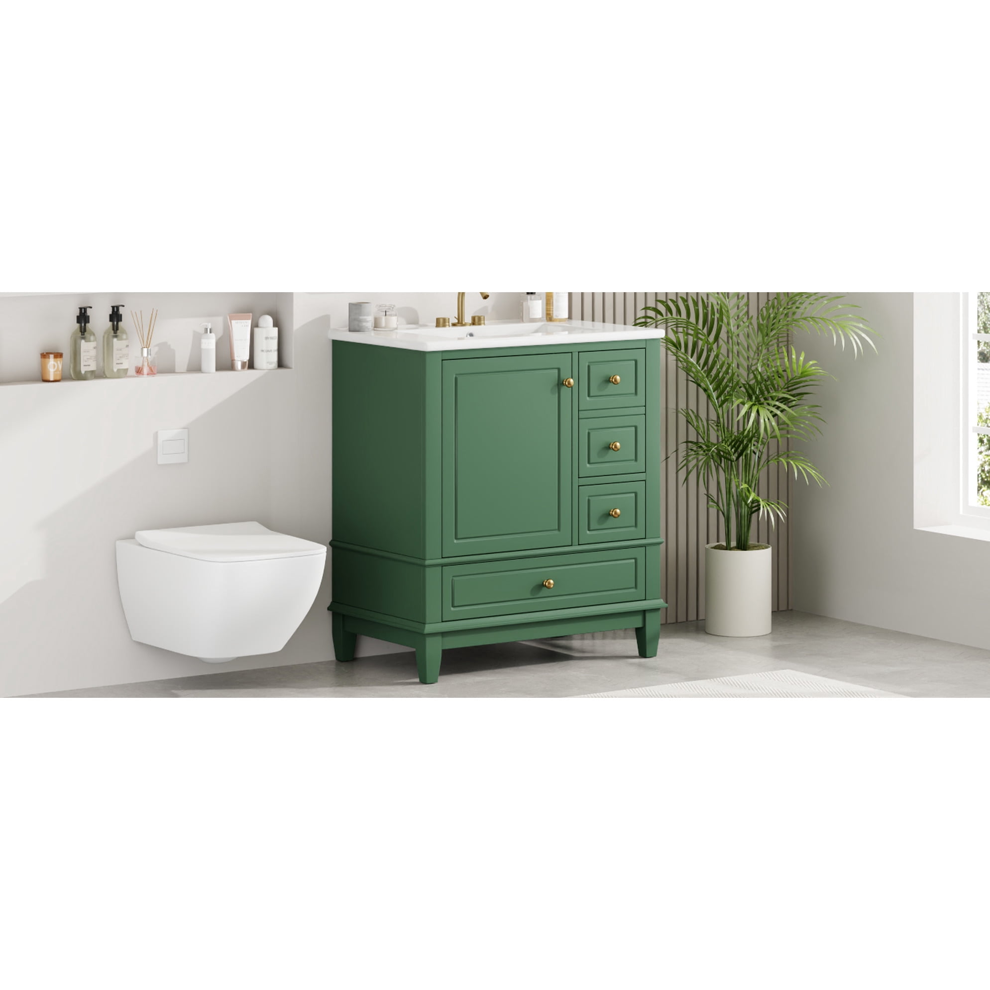 30" Bathroom Vanity With Sink, . One Door Shelf & 3 Drawers. Soft Close ...