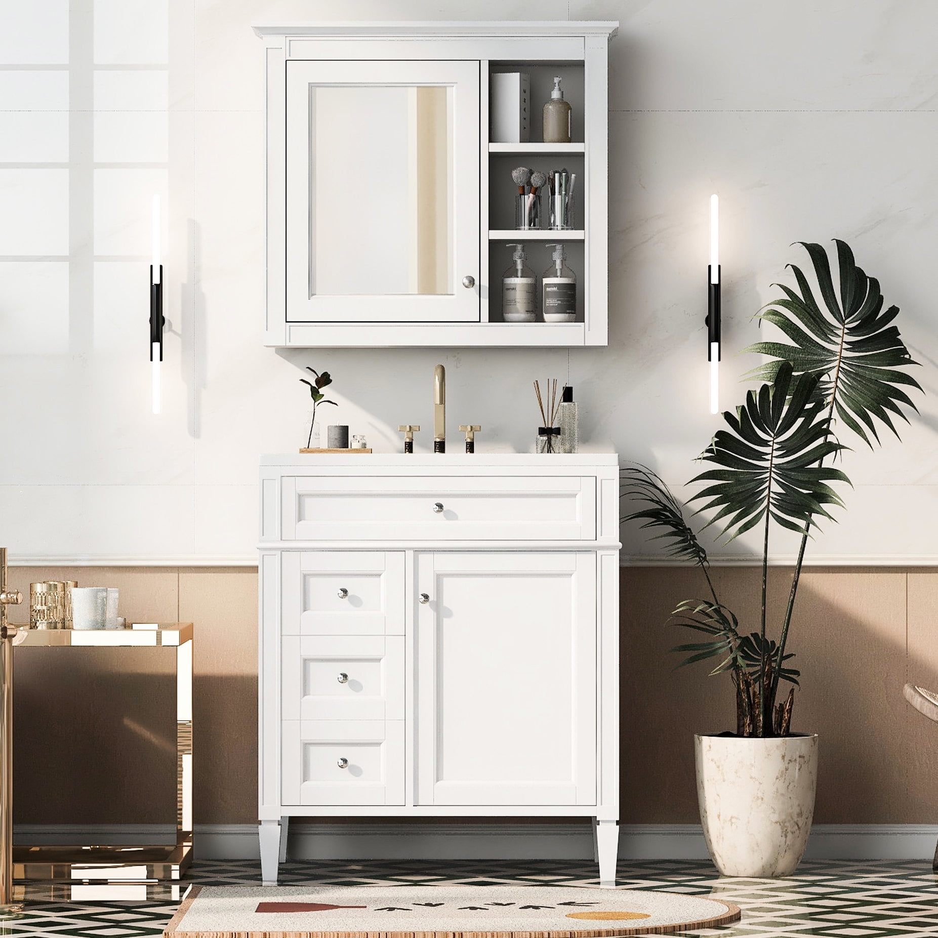 30'' Bathroom Vanity with Top Sink and Mirror Cabinet | Enhances ...