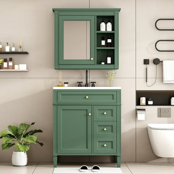 30'' Bathroom Vanity with Top Sink, Modern Bathroom Storage Cabinet ...
