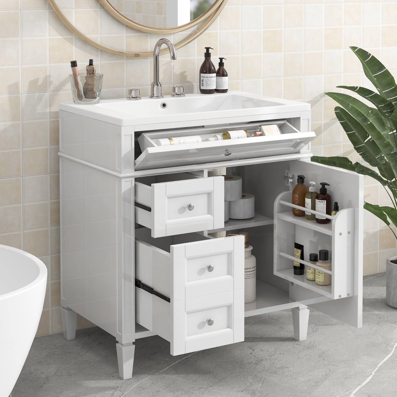 30'' Bathroom Vanity with Top Sink, Modern Bathroom Storage Cabinet ...