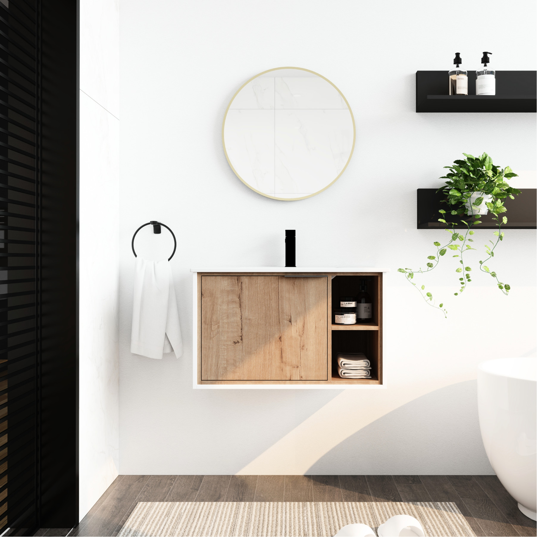 30'' Bathroom Vanity With Ceramic Sink. Wall Mounted. Soft-close ...