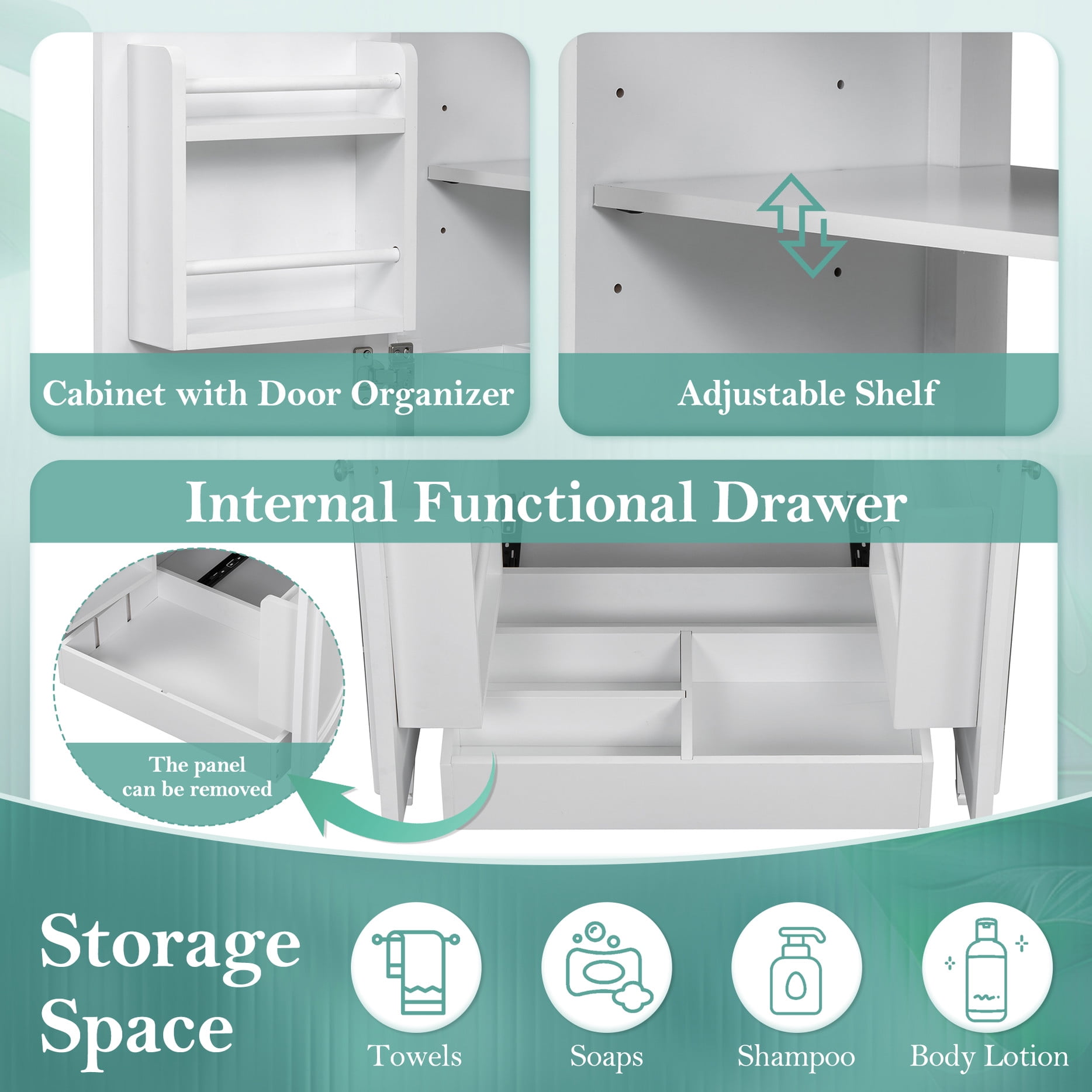 30" Bathroom Vanity With Mirror Cabinet, Modern Organization Aid Kit ...