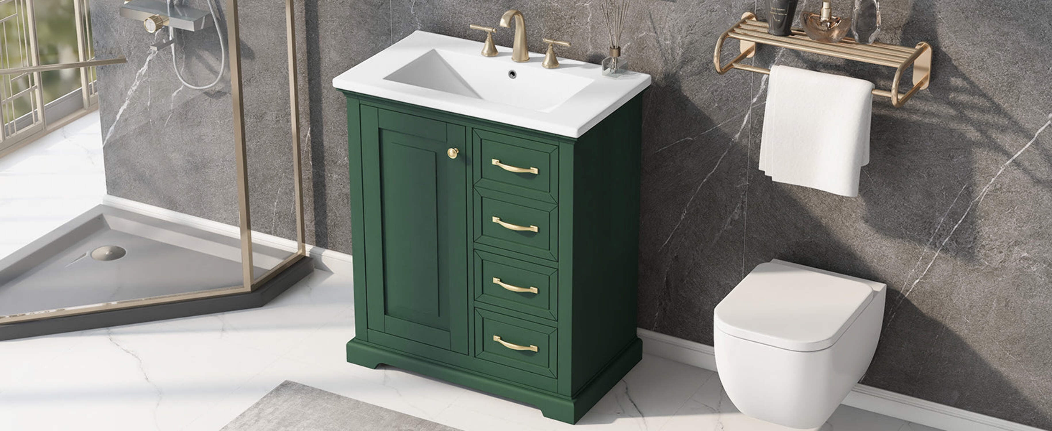 30" Bathroom Vanity With Sink, One Package, Green Bathroom Cabinet With ...