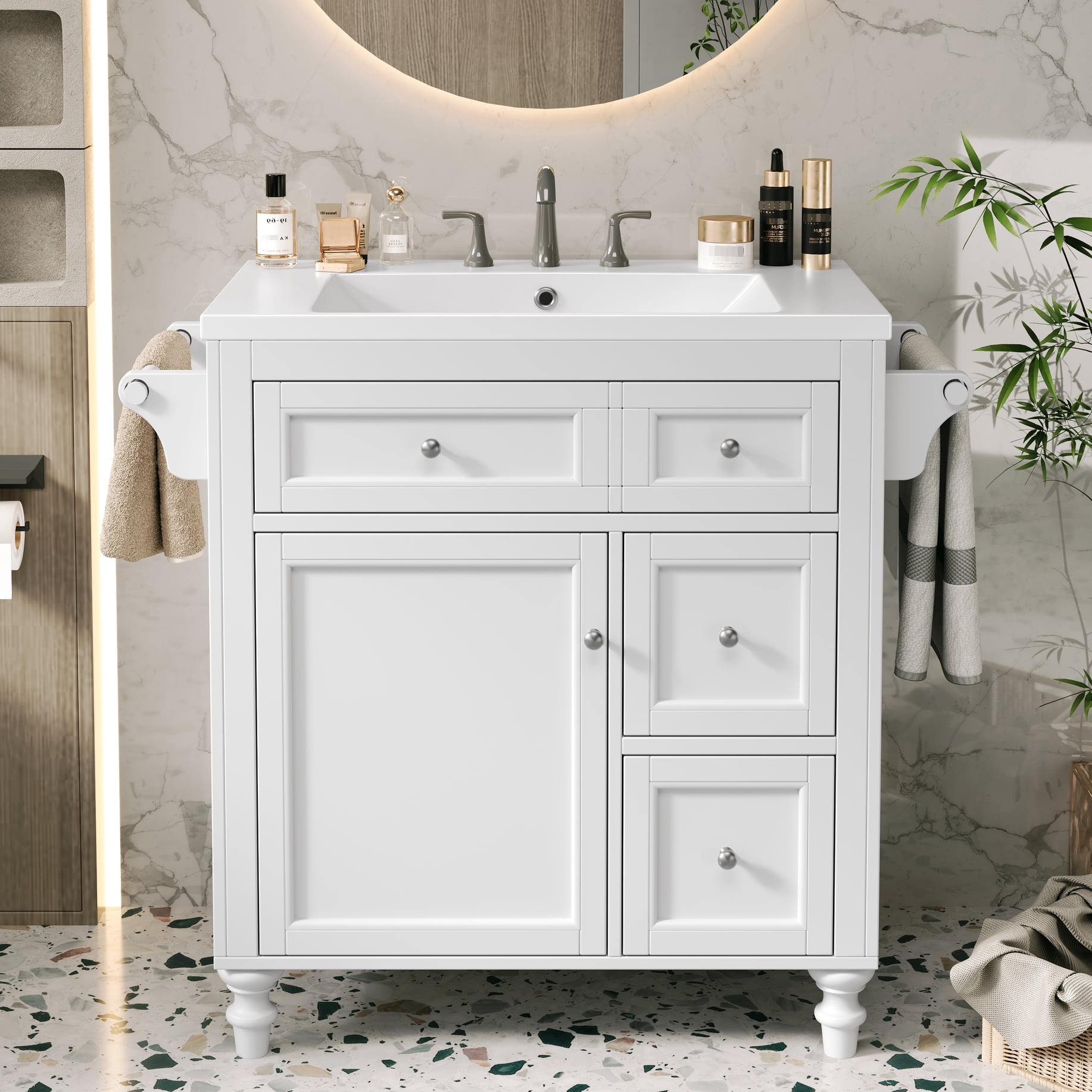 30'' Bathroom Vanity With Top Sink, Modern Cabinet. 2 Drawers And Tip ...