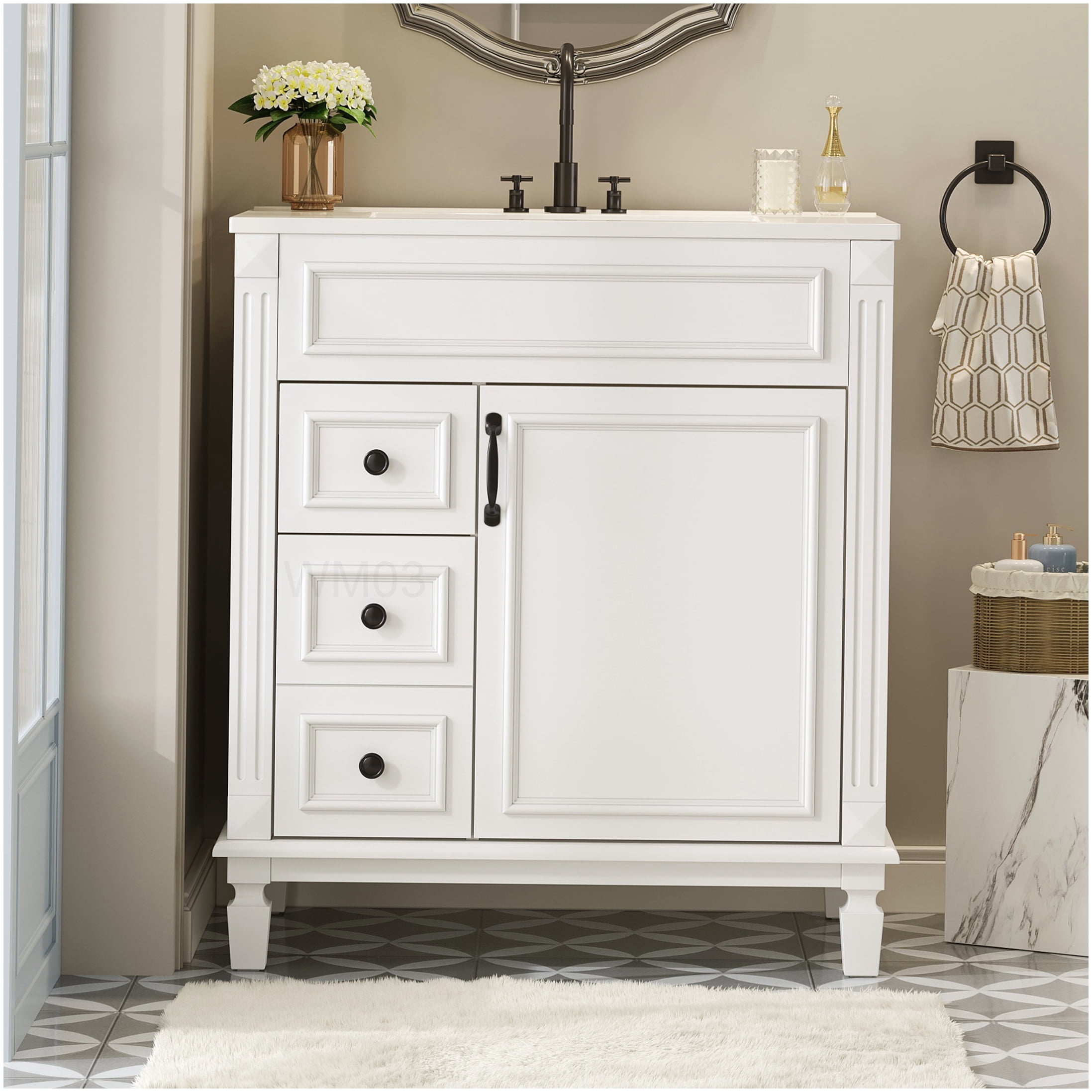 30" Bathroom Vanity with Ceramic Sink, Small Space Storage Cabinet with ...