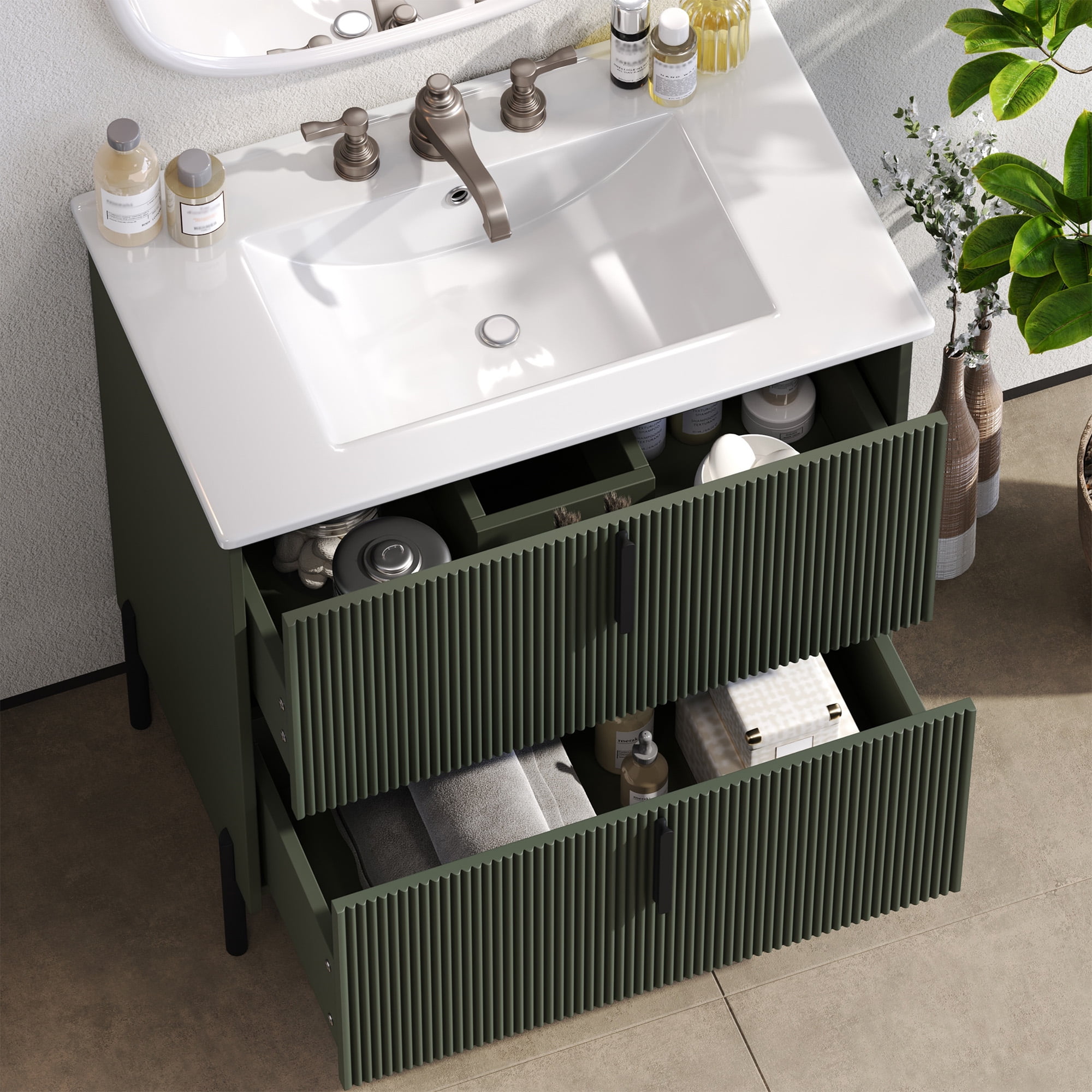 30" Bathroom Vanity with Ceramic Sink - Undermount Soft Close Full ...