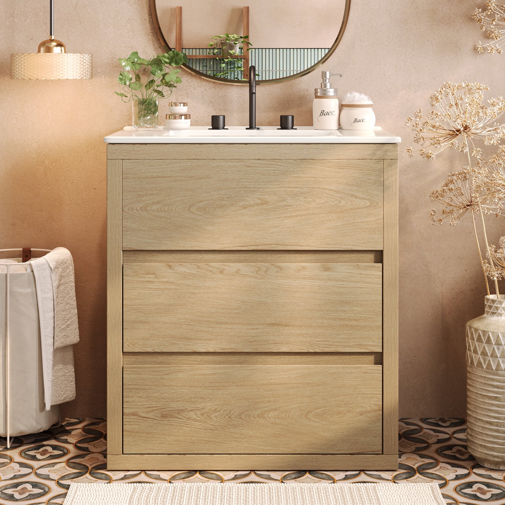 30" Bathroom Vanity with Ceramic Sink and 2 Full-Extension Drawers ...