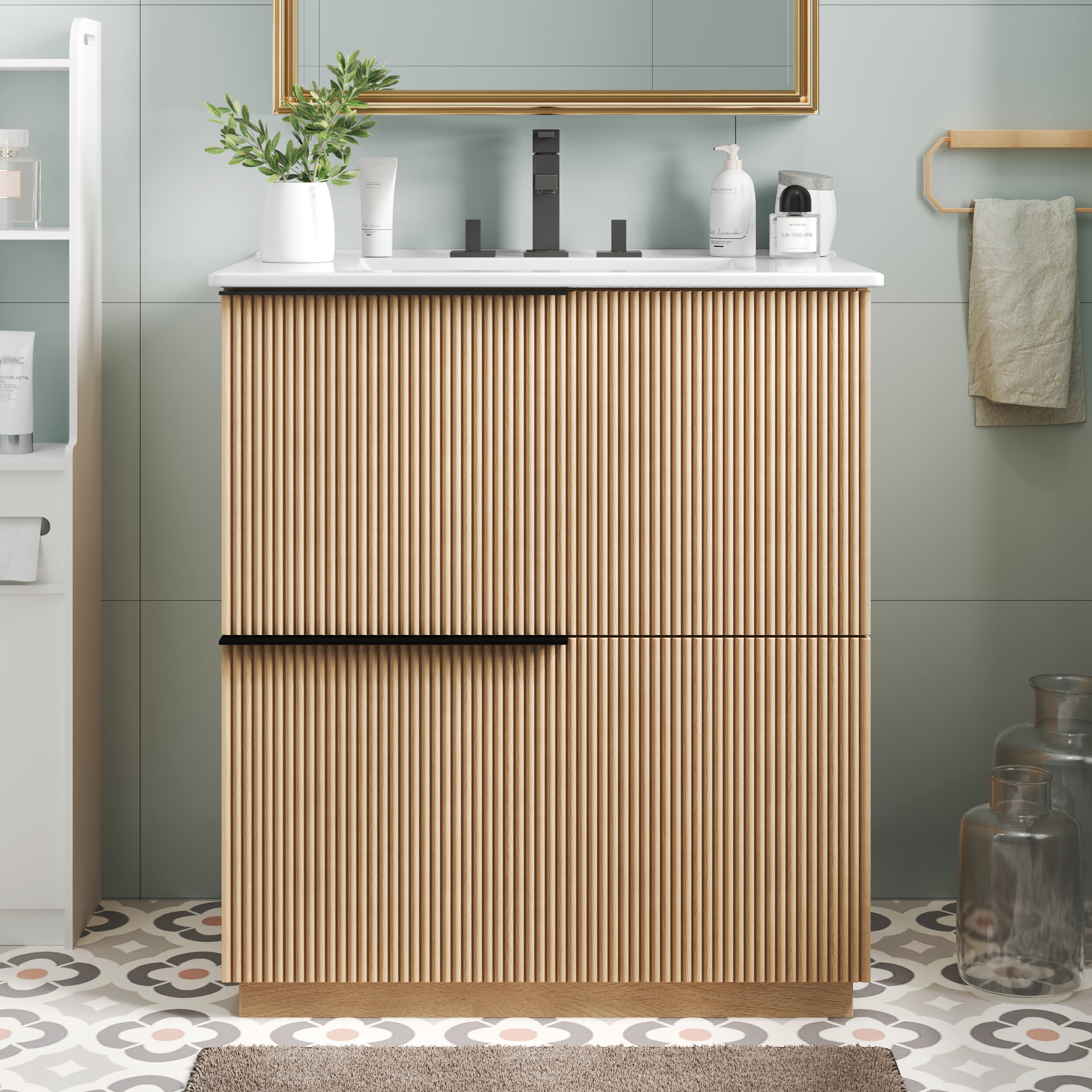 30" Bathroom Vanity with Ceramic Sink and Full-Extension Drawers, Soft ...