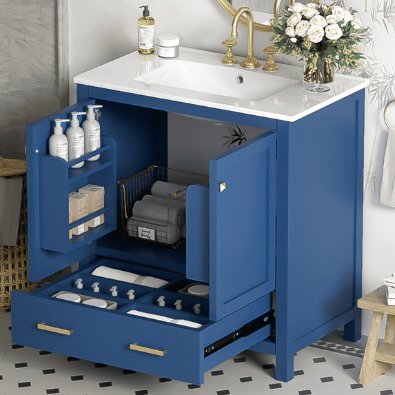 30" Bathroom Vanity with Single Sink,Combination Under Counter Sink ...